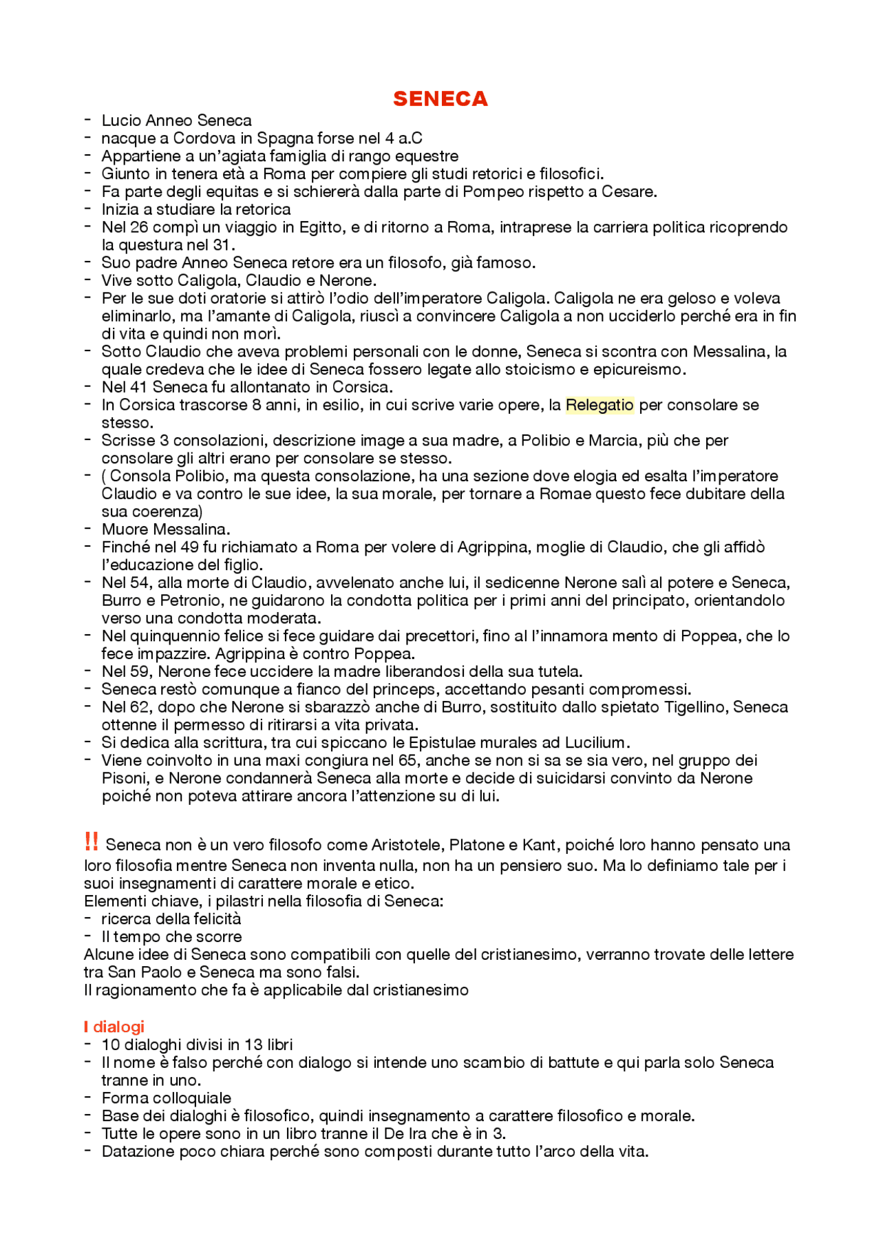 Seneca biografia e opere | Appunti di Latino | Docsity