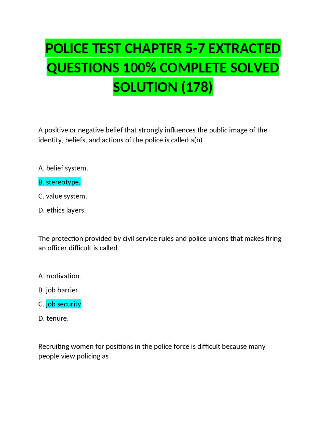POLICE TEST CHAPTER 5-7 EXTRACTED QUESTIONS 100% COMPLETE SOLVED ...