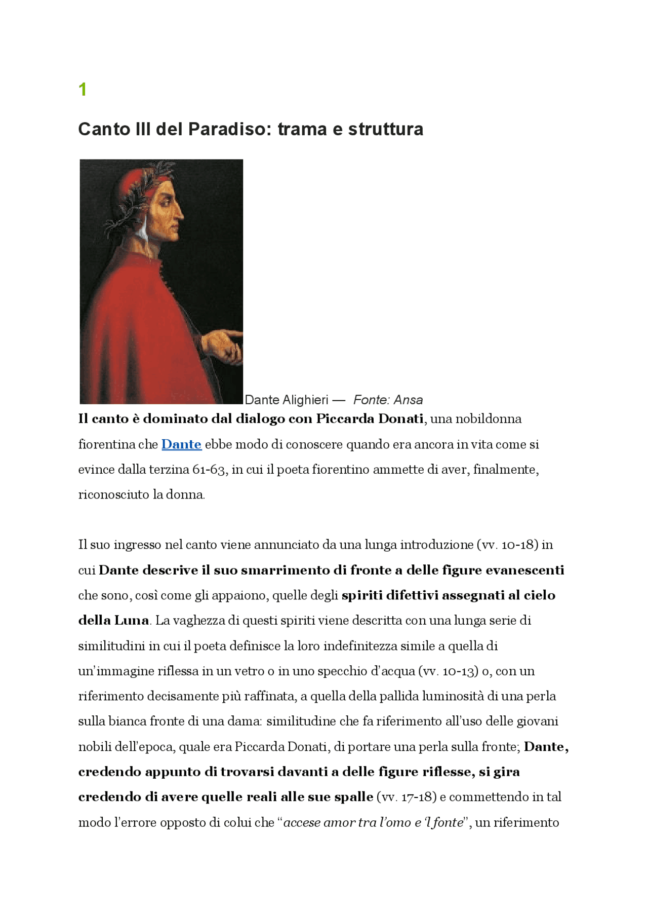 Il Canto III del Paradiso di Dante Alighieri: analisi e struttura ...