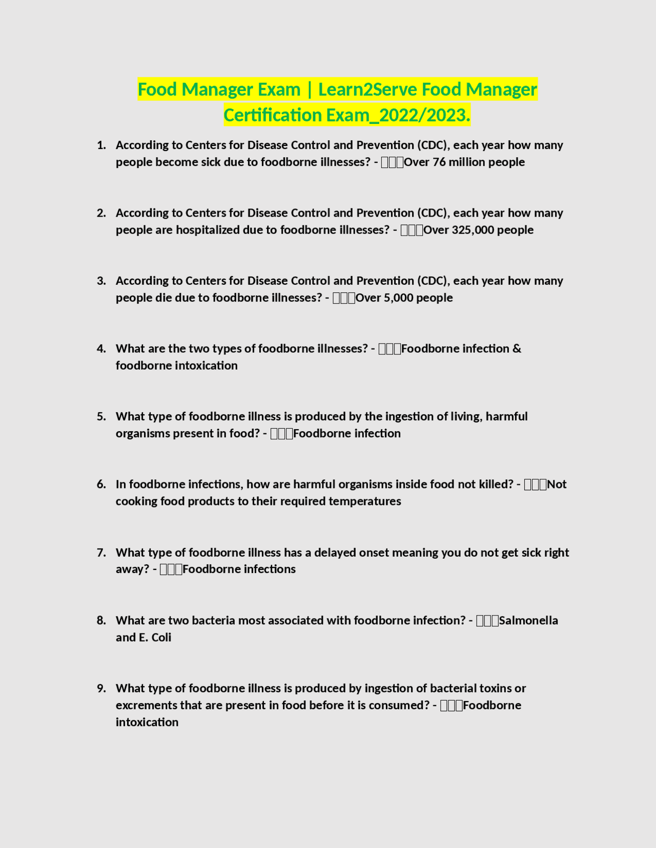 Food Manager Exam | Learn2Serve Food Manager Certification Exam_2022 ...