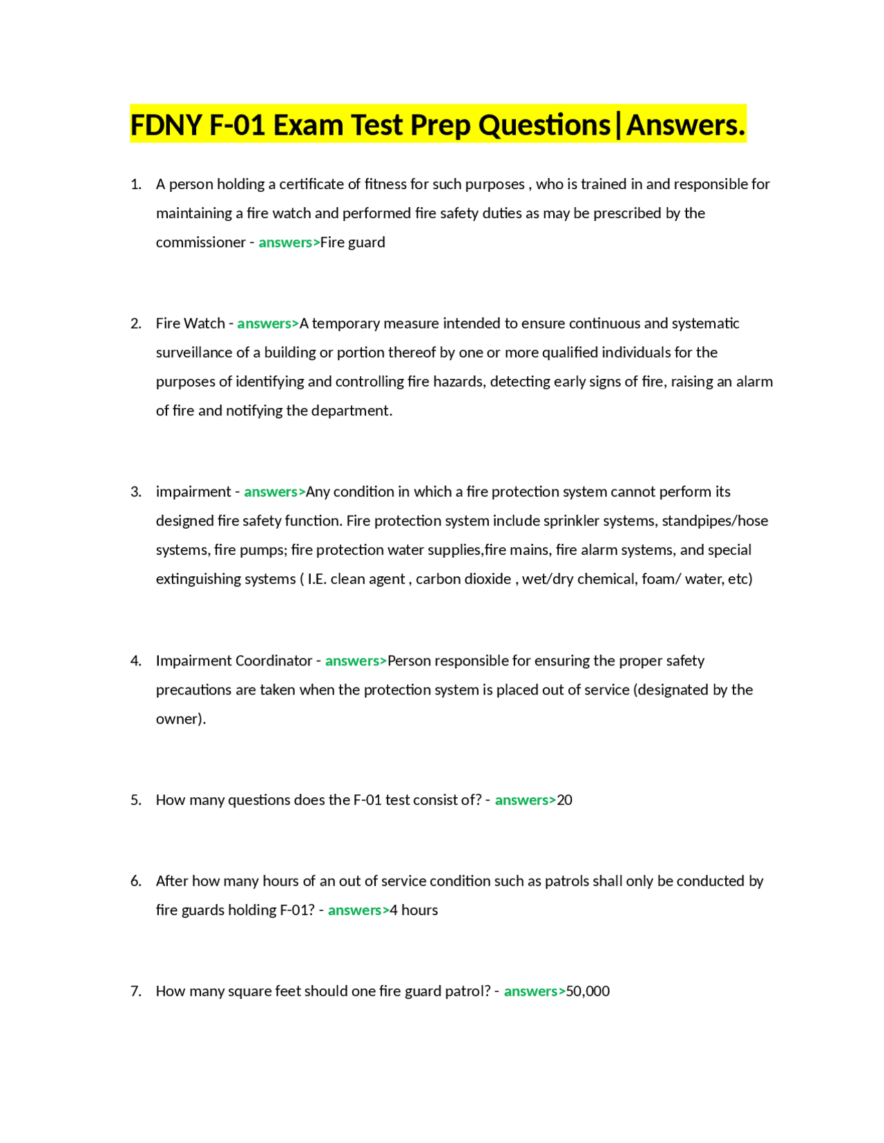 FDNY F-01 Exam Test Prep Questions|Answers. | Exams Community Health ...