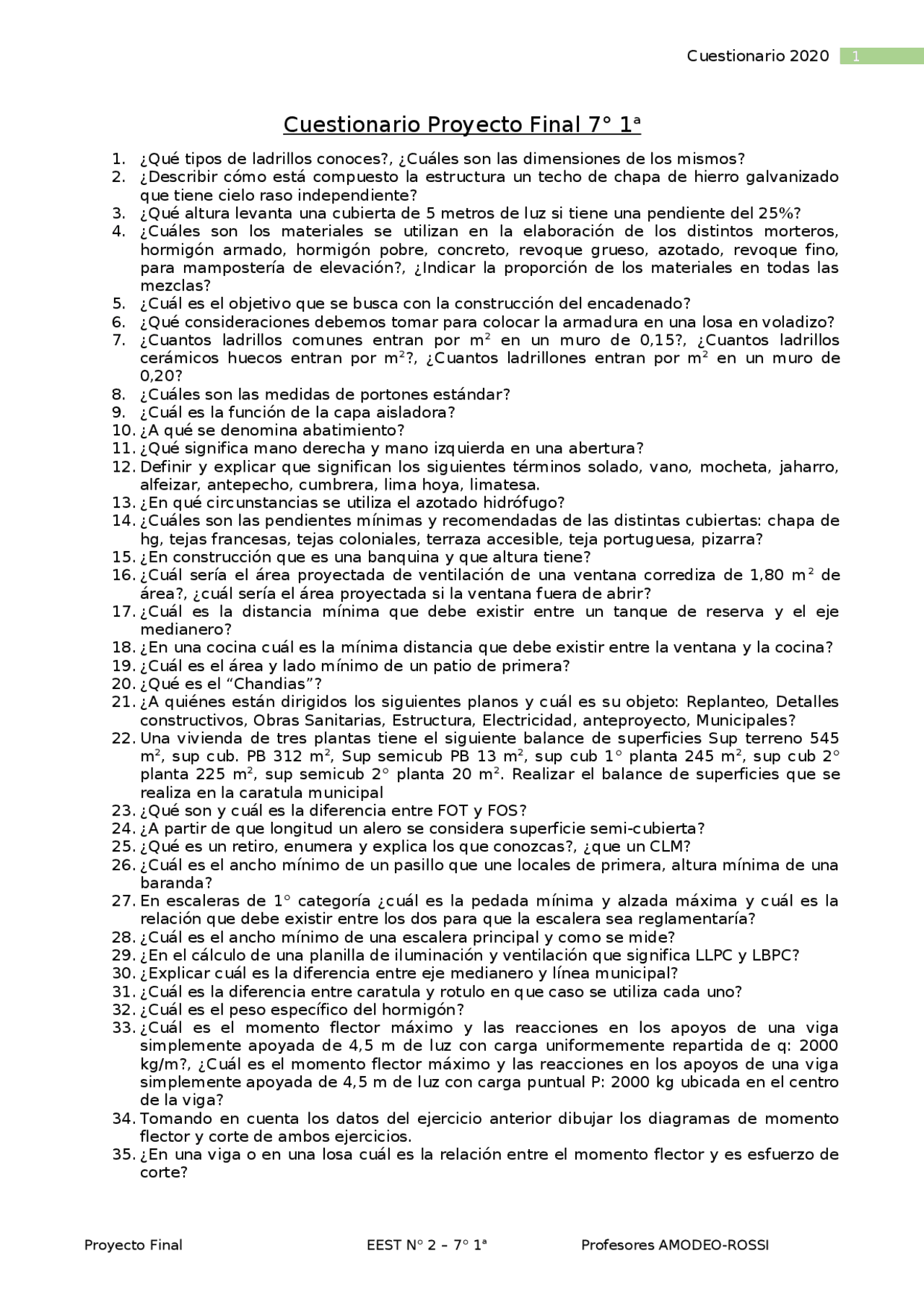 Cuestionario sobre construcción y diseño de edificios | Resúmenes de Gestión de Proyectos | Docsity