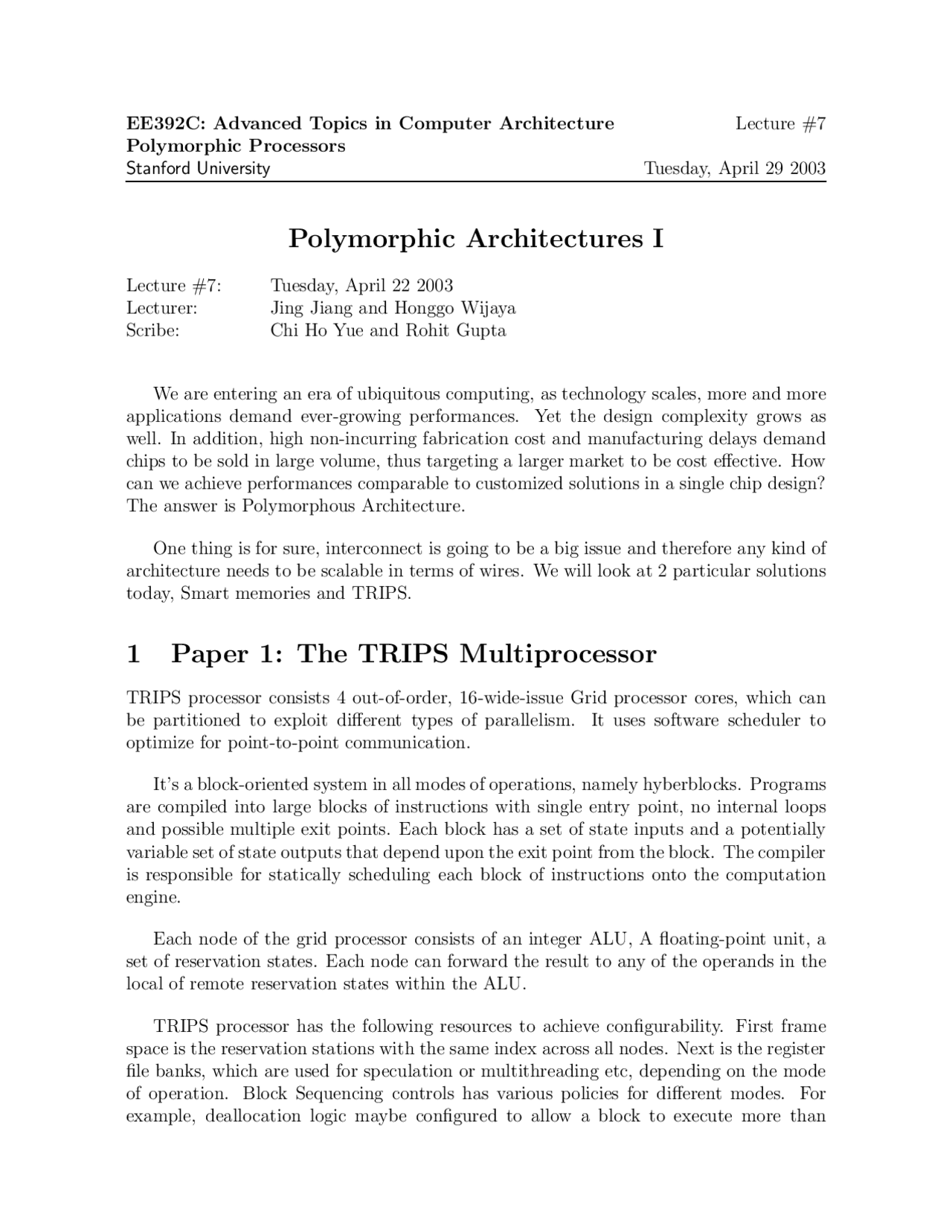 Polymorphic Architectures I 1 Paper 1: The TRIPS ... | Schemes and Mind Maps Computer ...