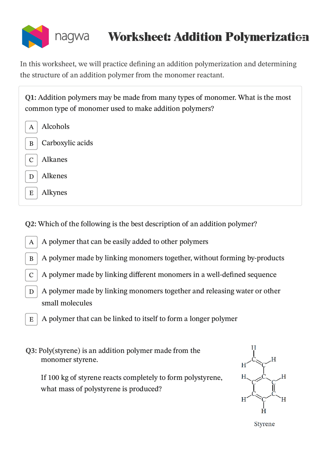 Addition Polymerization Worksheet | Study notes Chemistry | Docsity