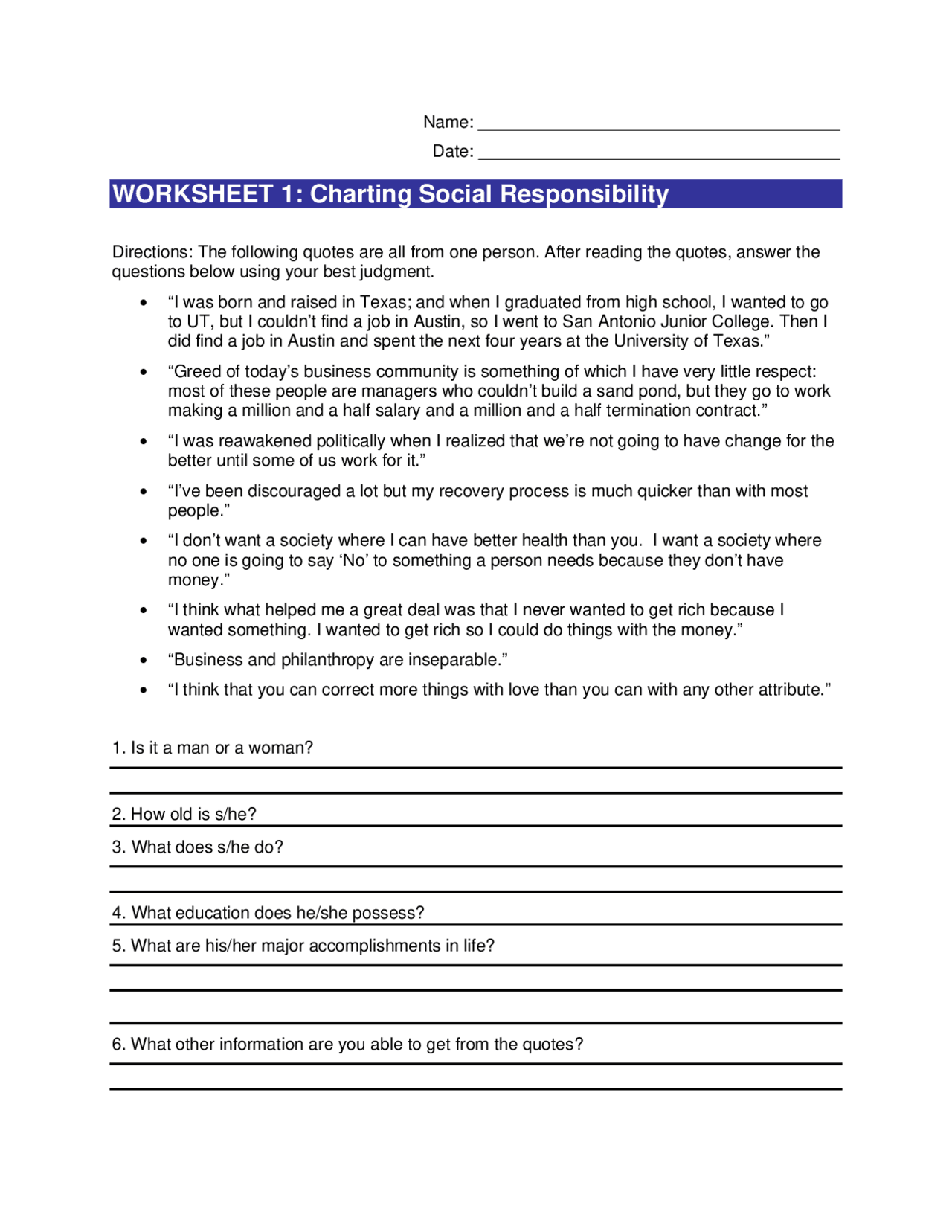 WORKSHEET 1: Charting Social Responsibility | Exams Corporate Finance ...