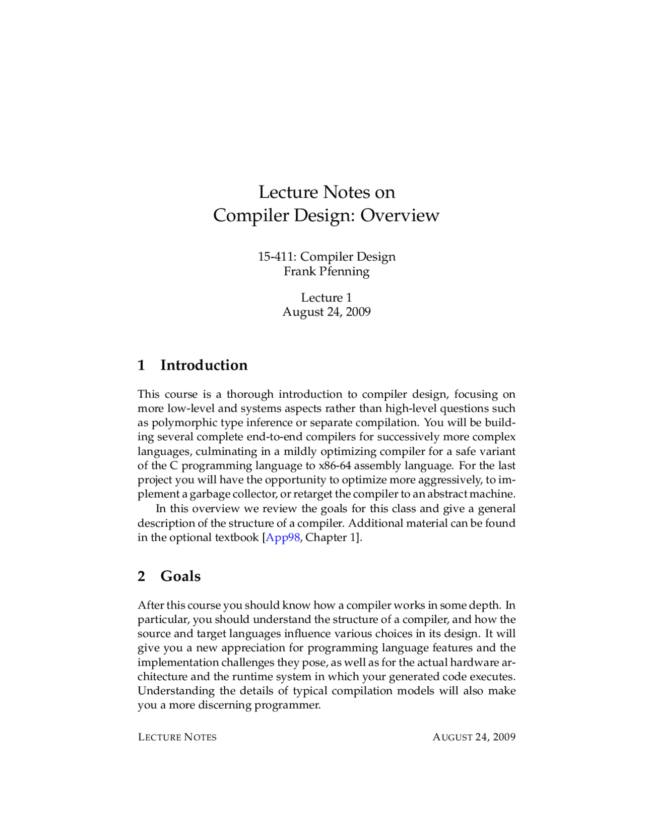 Compiler Design A Systems Perspective Lecture Notes Lecture Notes