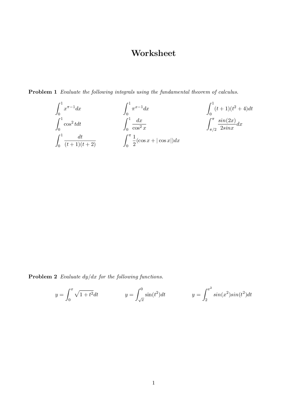 Worksheet Exams Calculus Docsity
