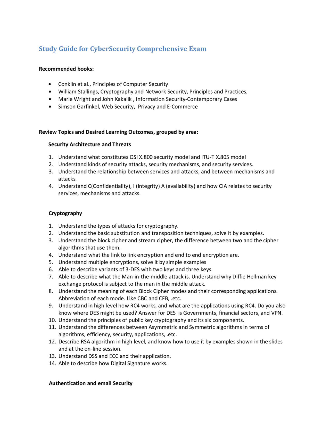 Study Guide for CyberSecurity Comprehensive Exam | Study notes Computer ...