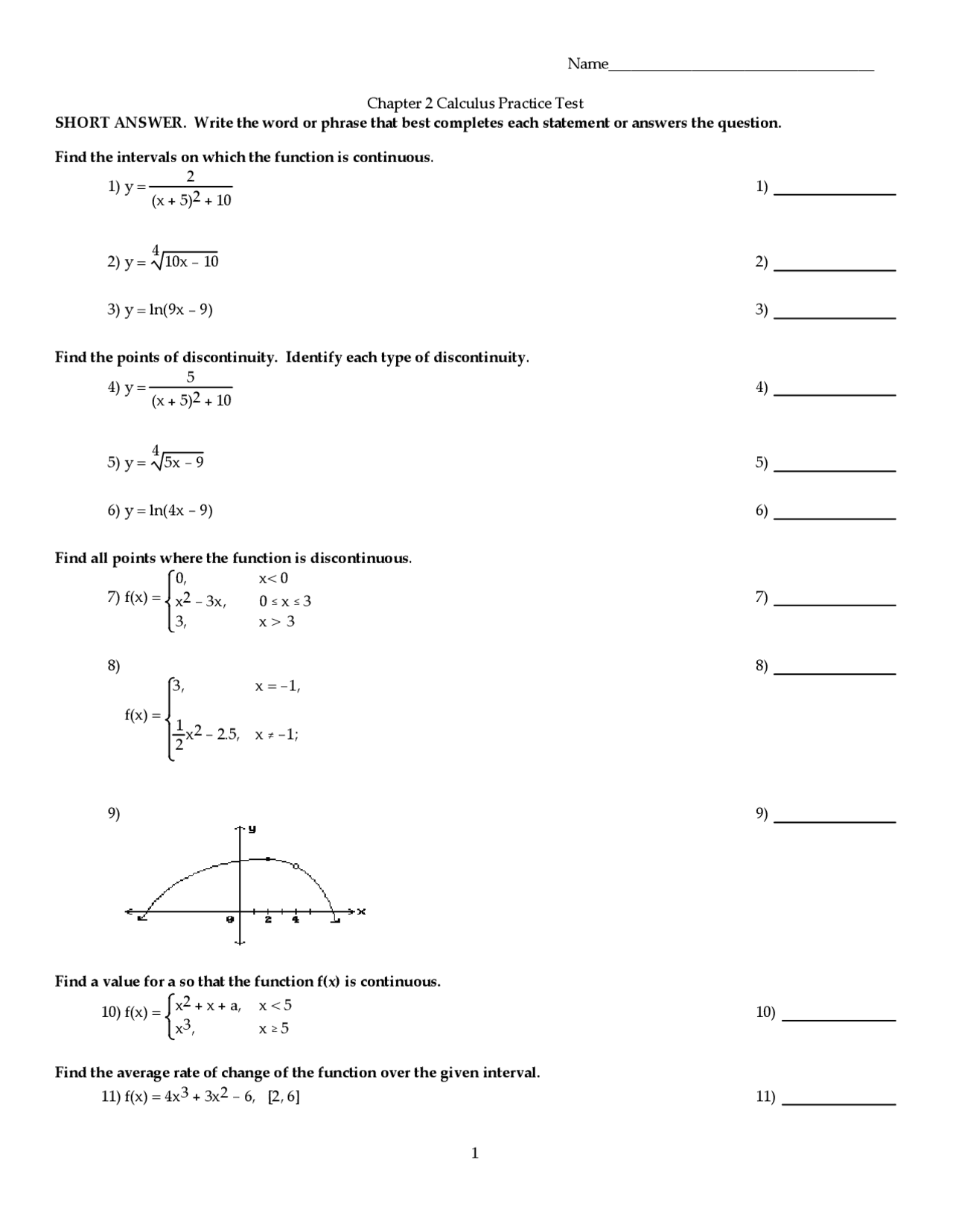 Chapter 2 Calculus Practice Test | Exams Calculus | Docsity