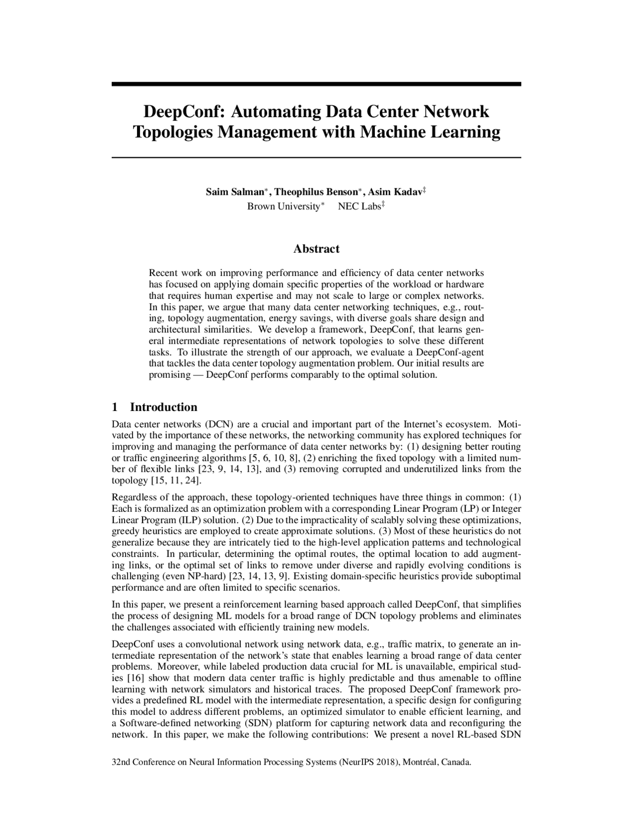 DeepConf: Automating Data Center Network Topologies Management with Machine Learning | Study ...