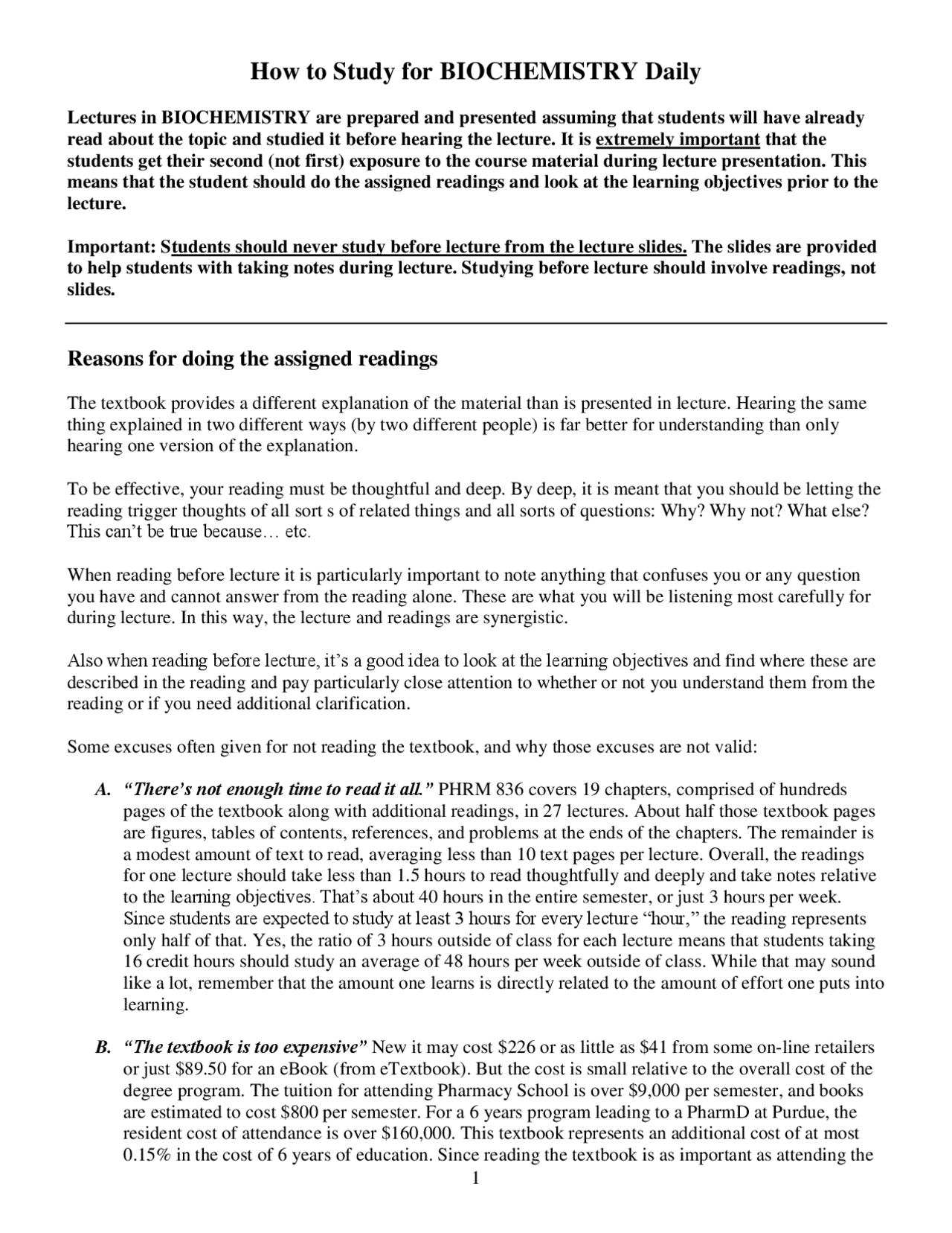 Reading and Lectures and Studying in Biochemistry | Exams Biochemistry ...