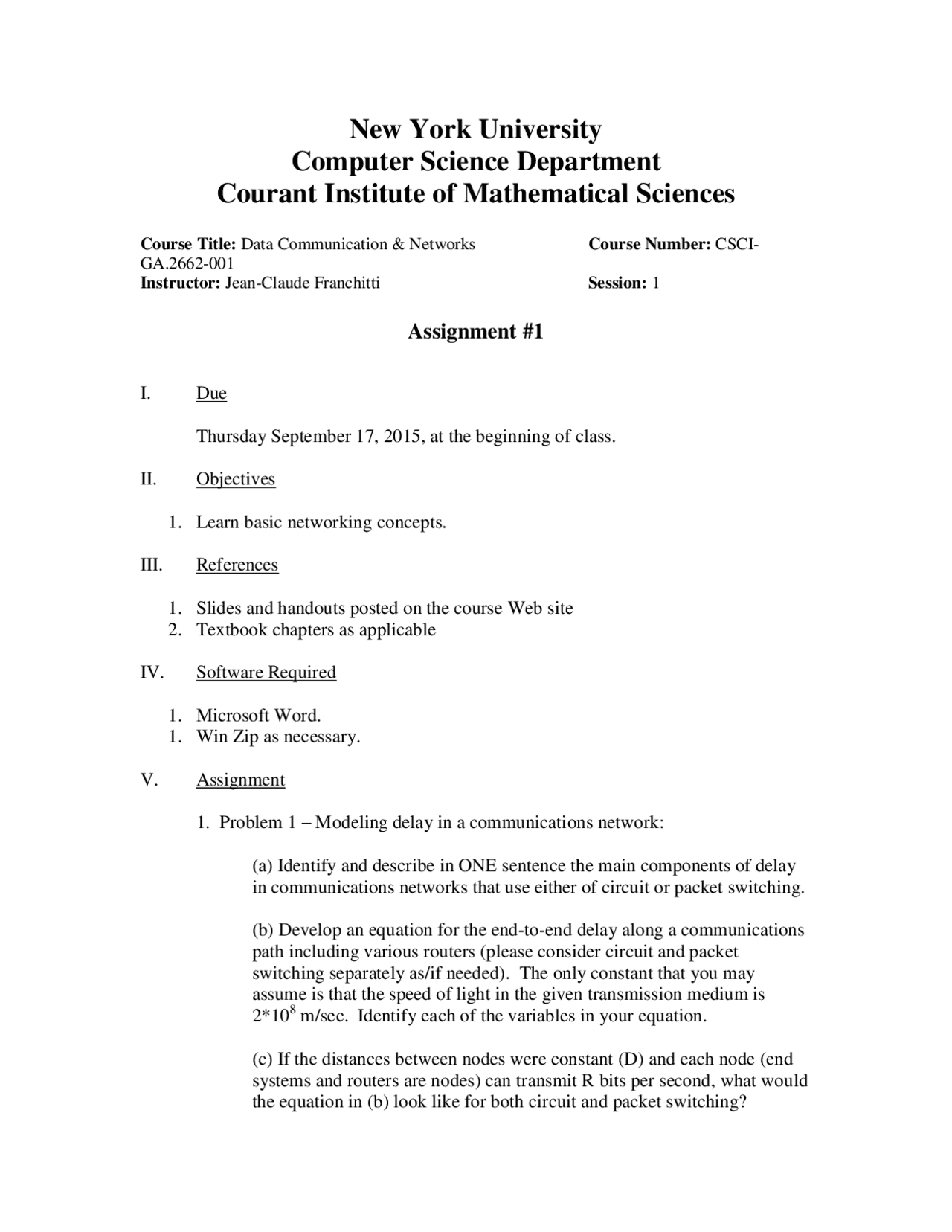 Assignment #1 | Exams Network Technologies and TCP/IP | Docsity