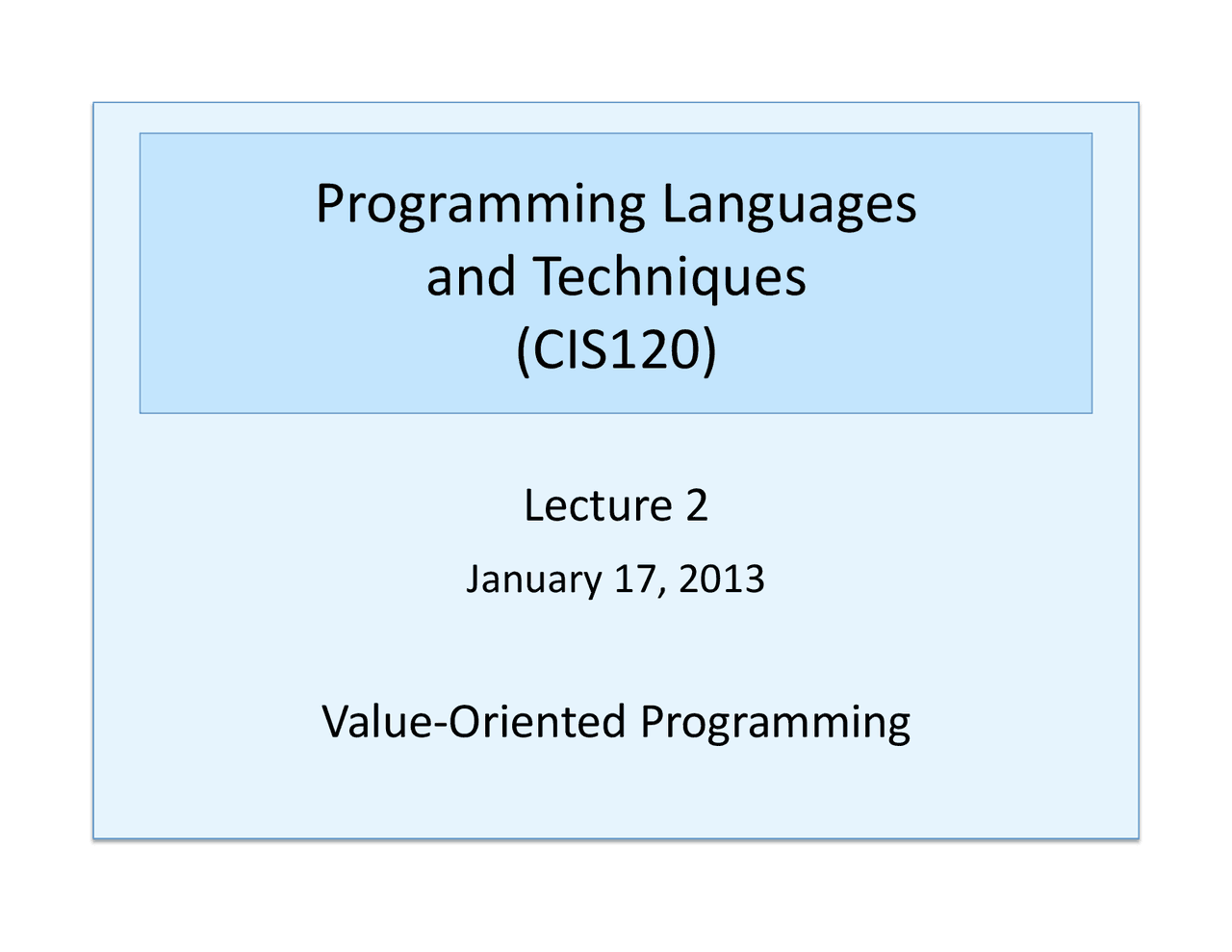 Programming Languages and Techniques (CIS120) Lecture 2 | Lecture notes ...