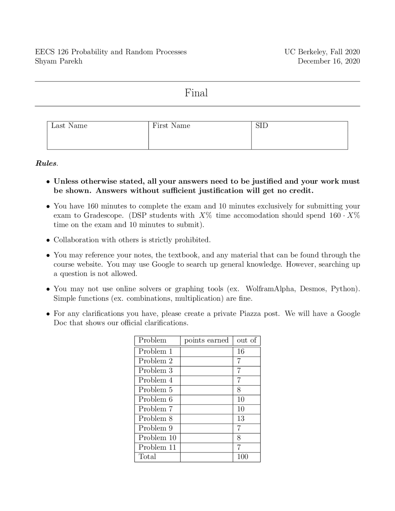 EECS 126 Probability and Random Processes UC Berkeley ... | Slides Probability and Statistics ...