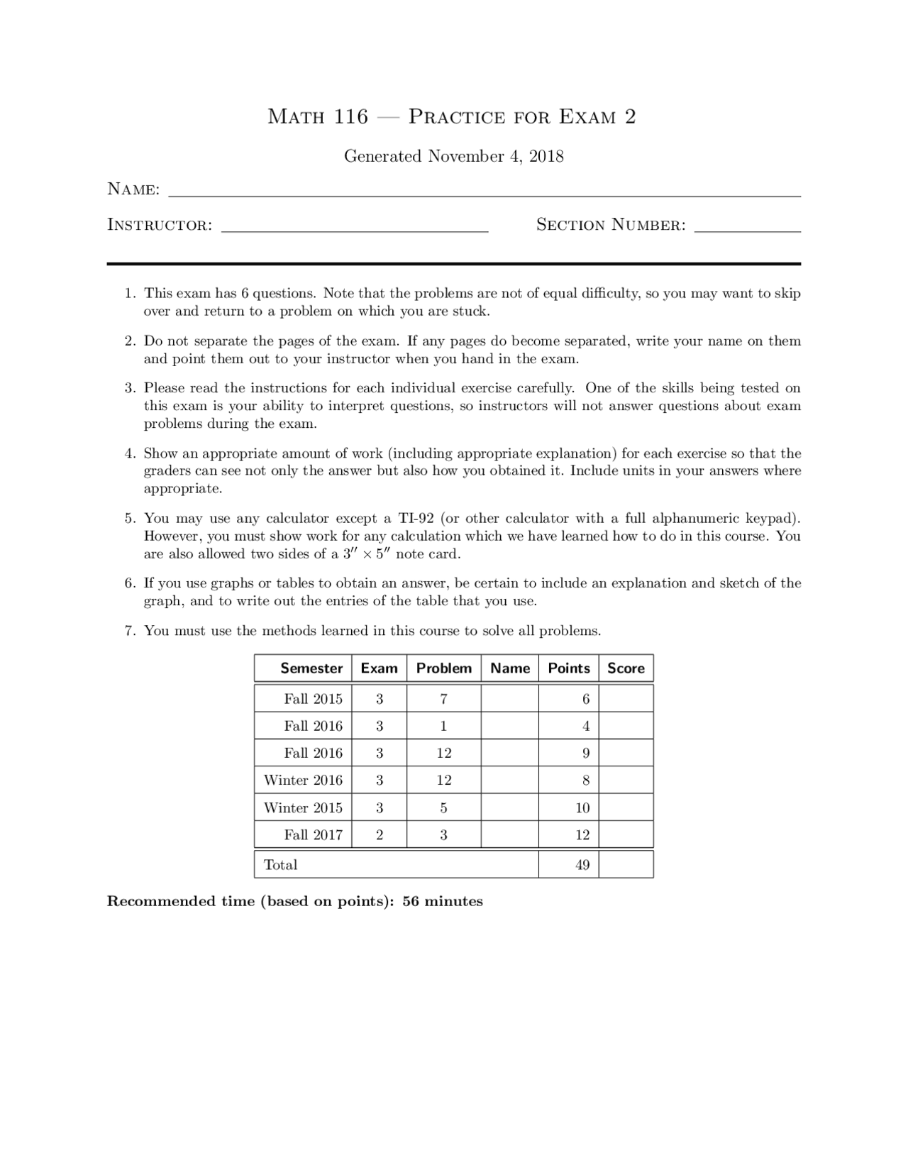 Math 116 — Practice For Exam 2 Exams Number Theory Docsity