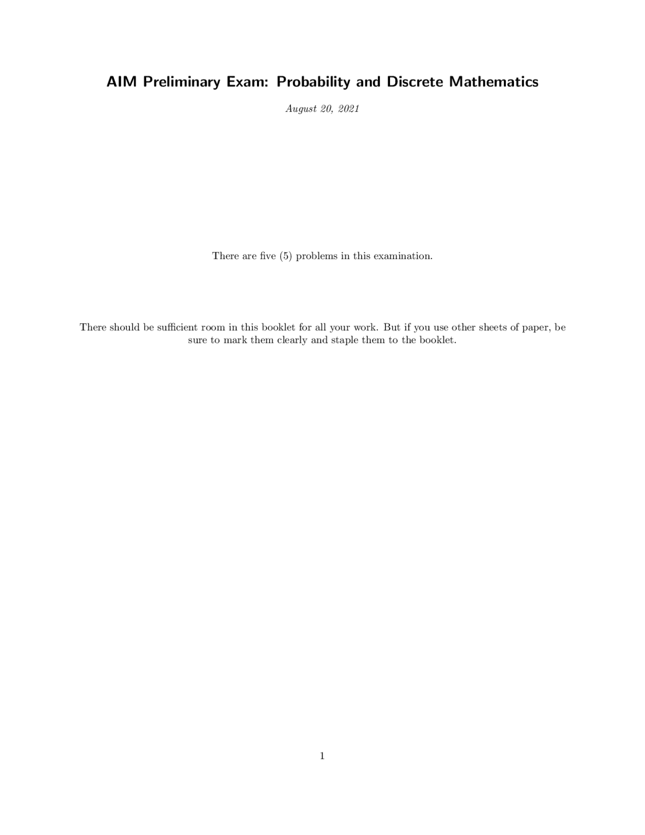 AIM Preliminary Exam: Probability and Discrete Mathematics - Practice ...