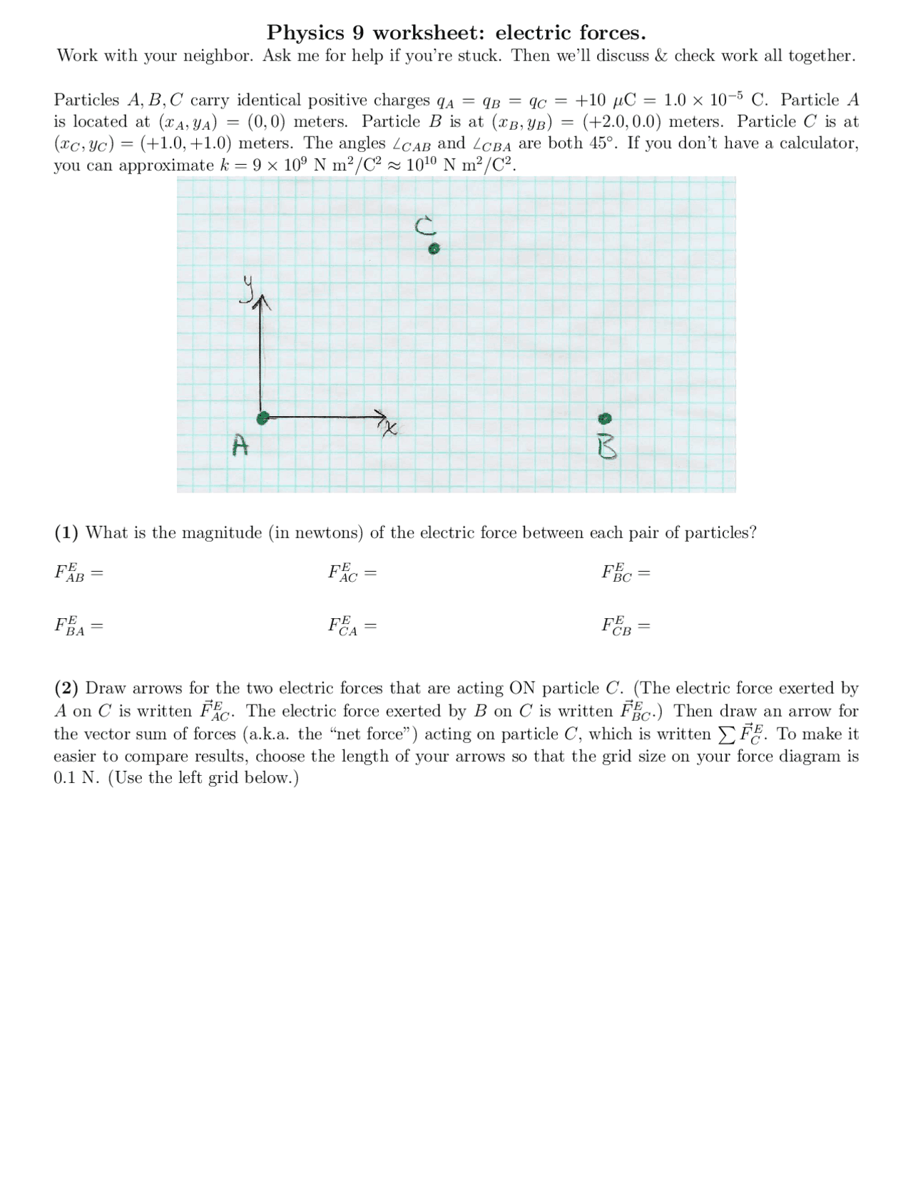 Physics 9 worksheet: electric forces. | Exams Particle Physics | Docsity