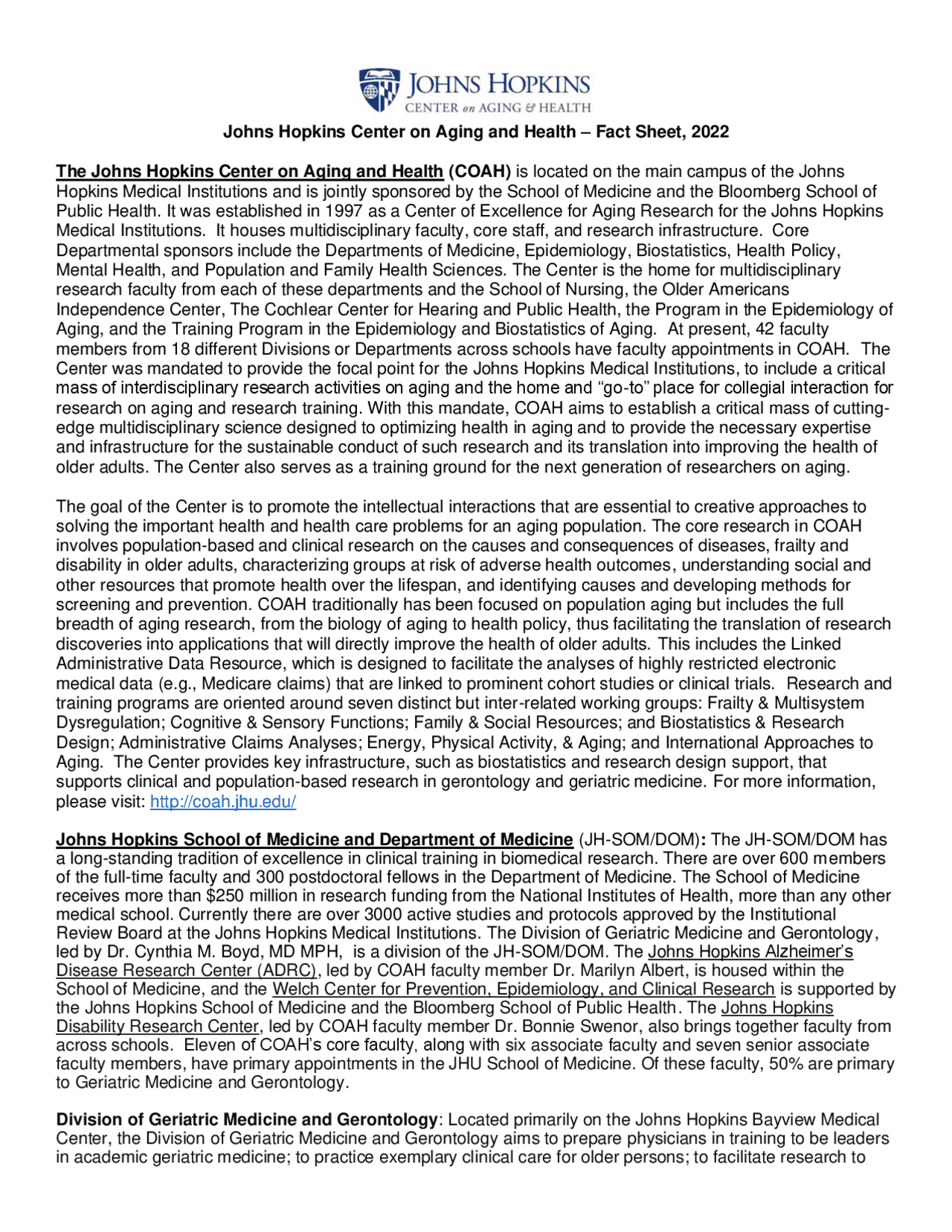 Johns Hopkins Center on Aging and Health – Fact Sheet, 2022 | Exercises ...