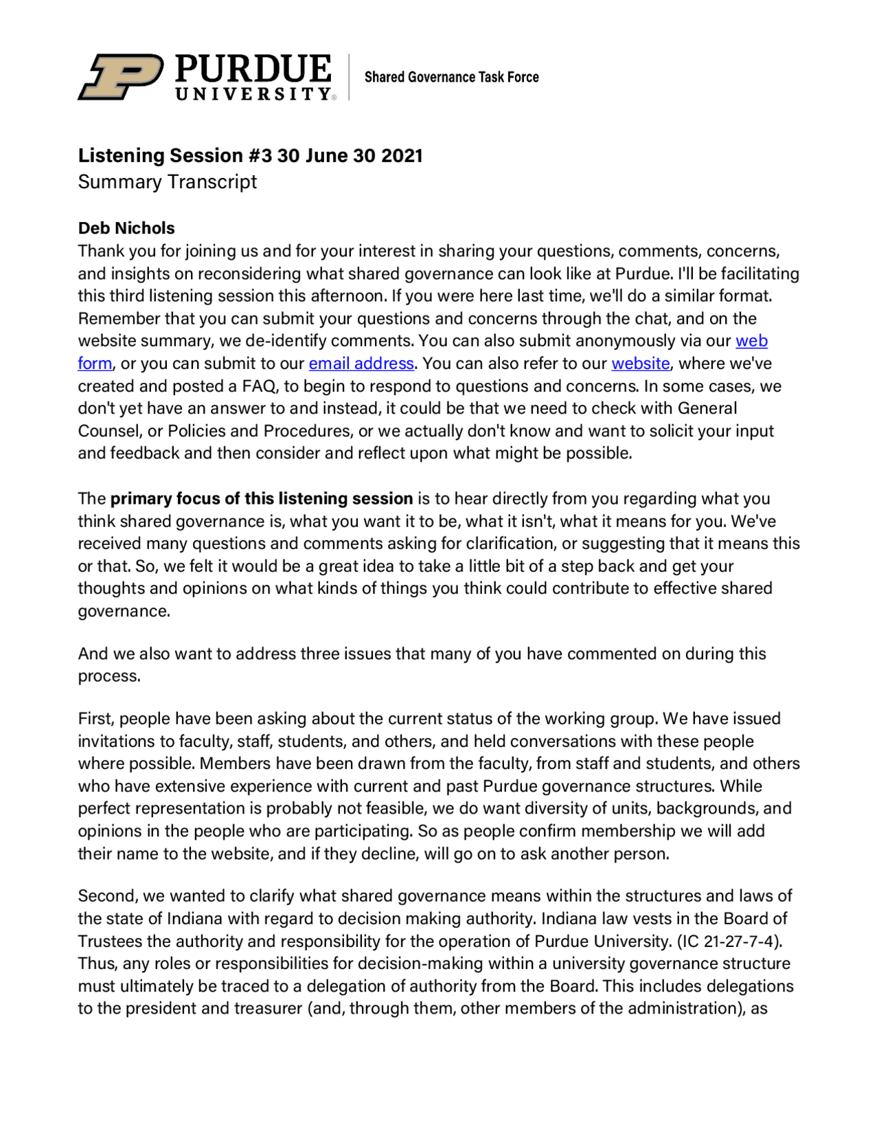 Shared Governance Task Force at Purdue University: Listening Session #3 ...