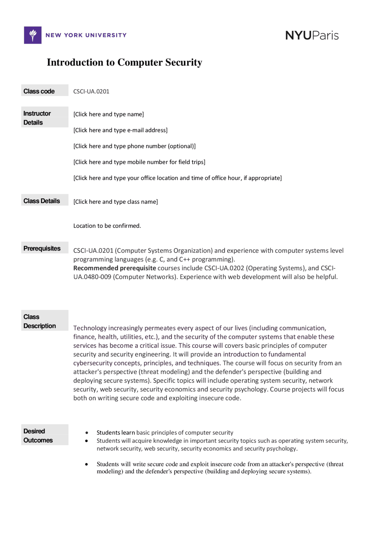 Introduction To Computer Security Course Lecture Notes Computer Networks Docsity