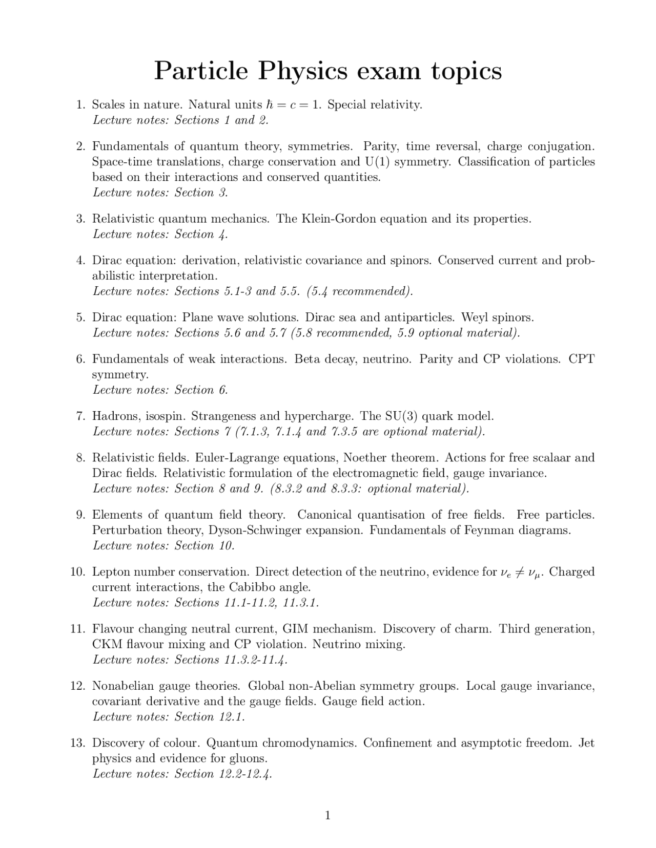 Particle Physics Exam Topics Slides Particle Physics Docsity