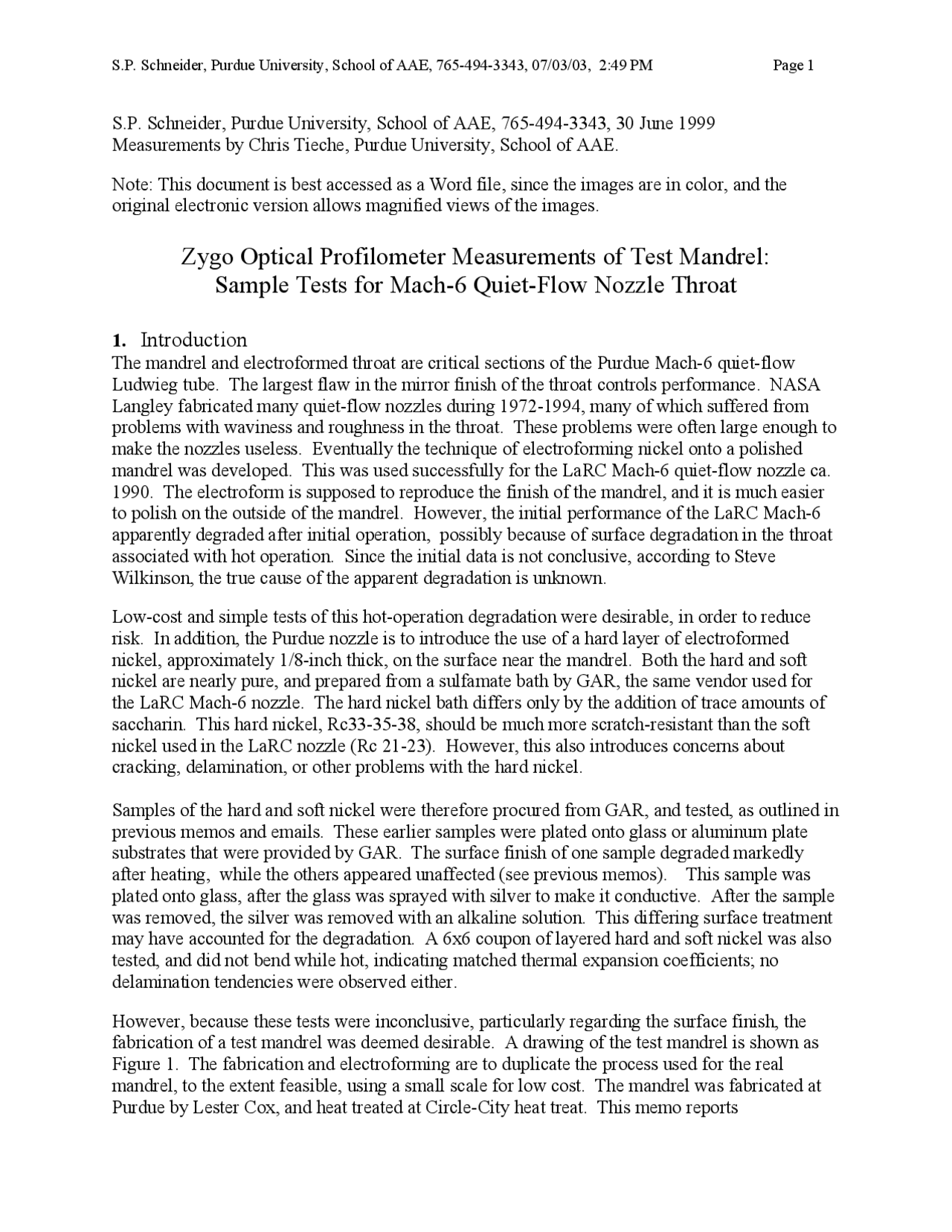 Zygo Optical Profilometer Measurements of Test Mandrel | Study notes ...