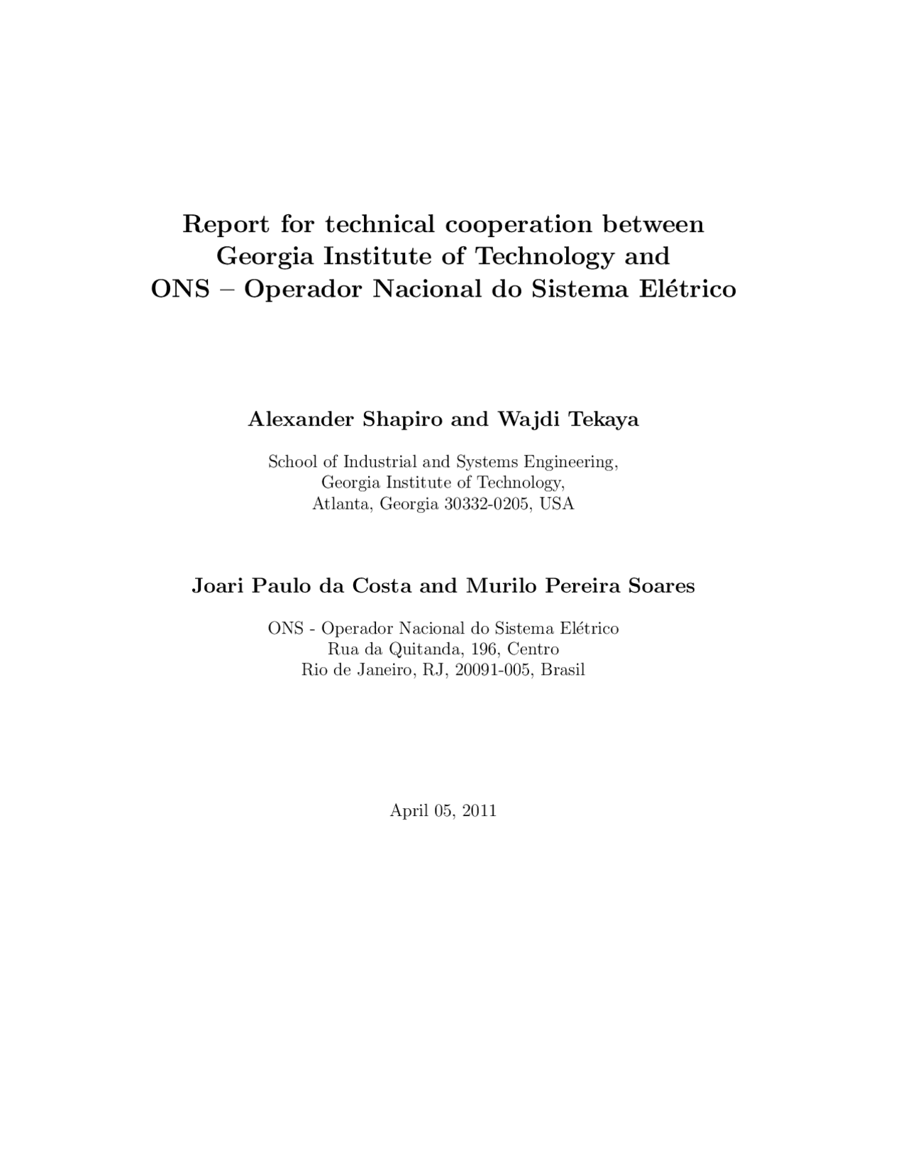 Technical Cooperation Report between Georgia Institute of Technology ...