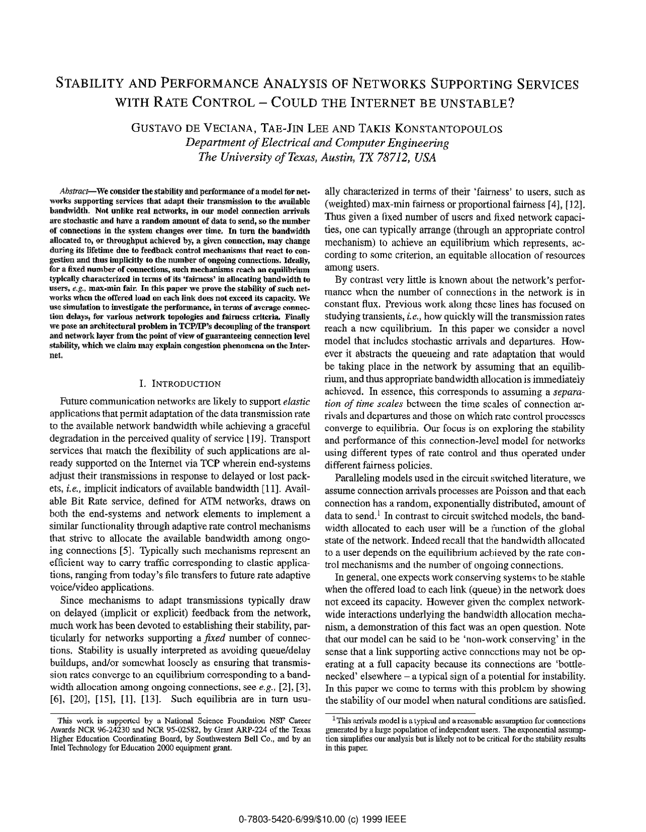 Stability and Performance Analysis of Networks Supporting Services with ...