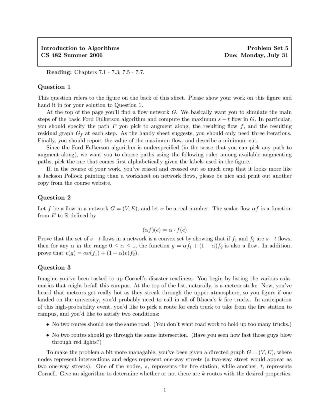 Introduction To Algorithms Problem Set 5 Cs 482 Summer 2006 Slides