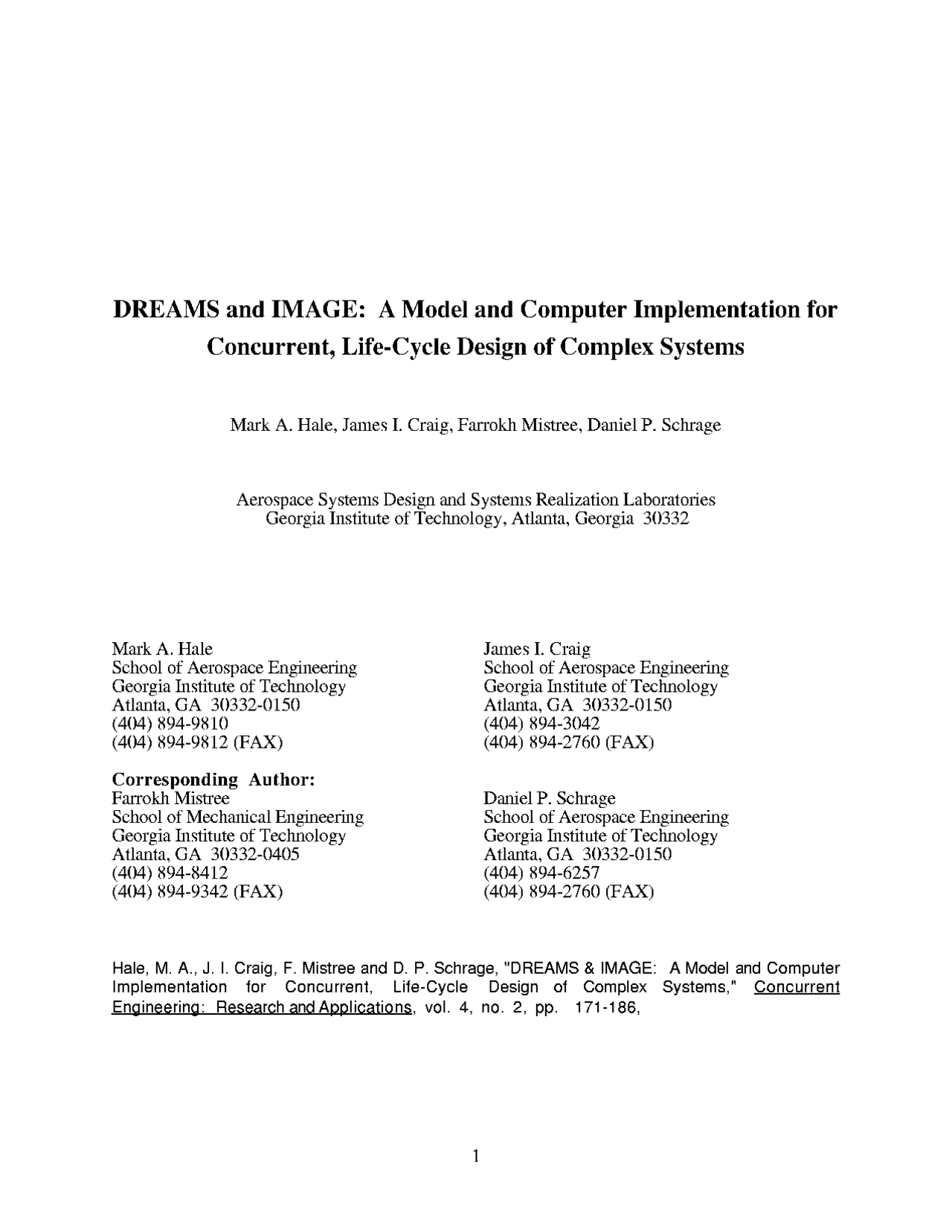 Dreams And Image A Model And Computer Implementation For Concurrent Life Cycle Design Of