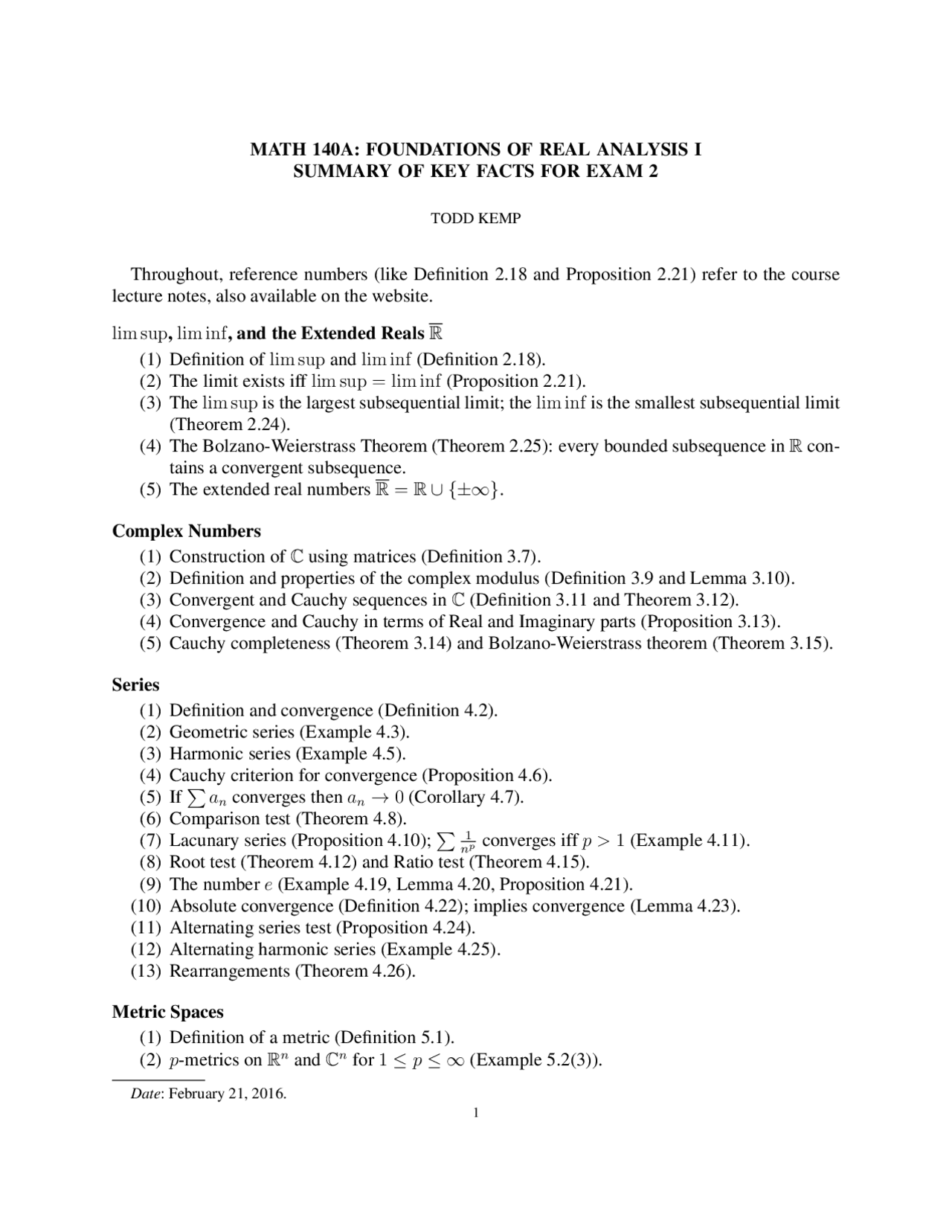 Foundations of real analysis i summary of key facts for exam 2 ...