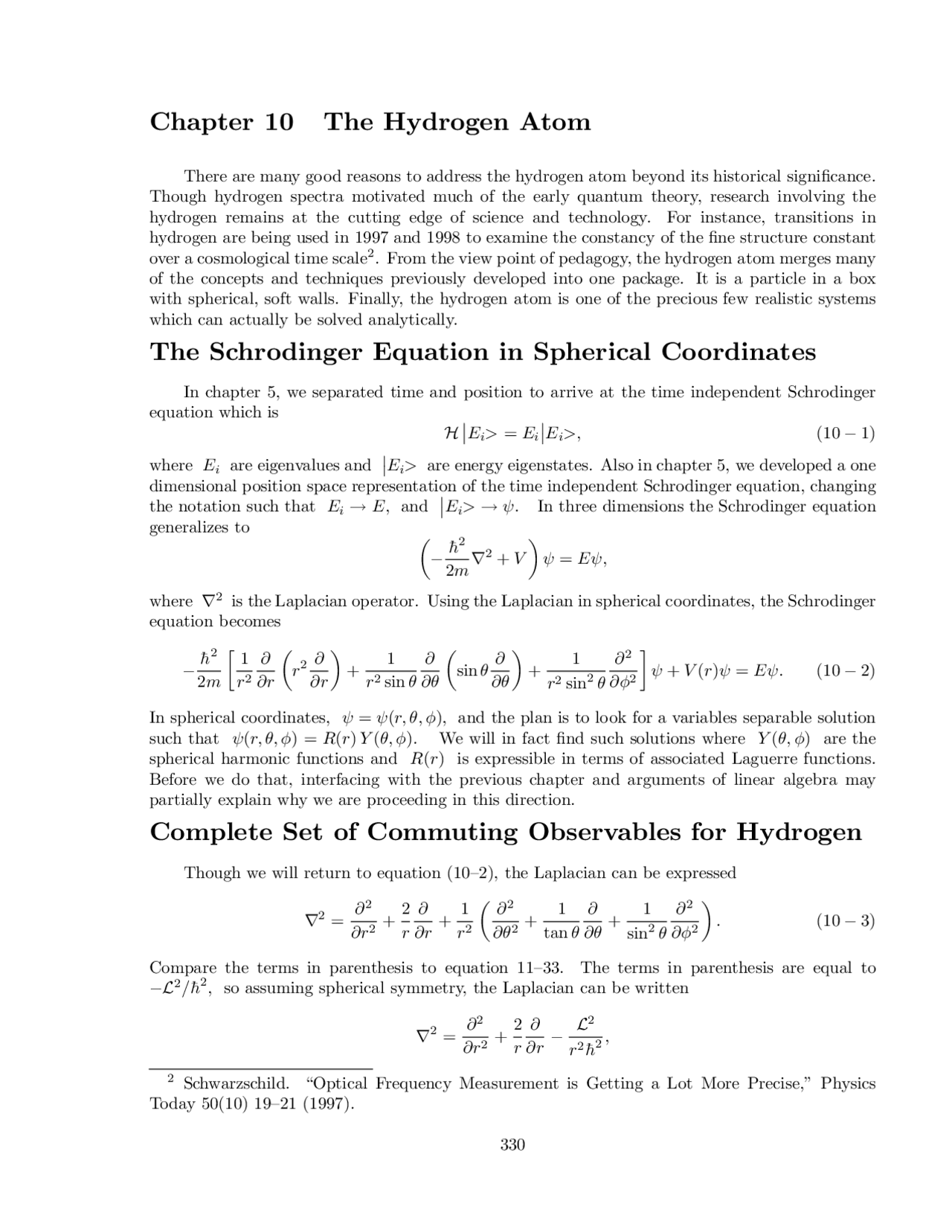 Chapter 10 The Hydrogen Atom The Schrodinger Equation in ... | Study ...