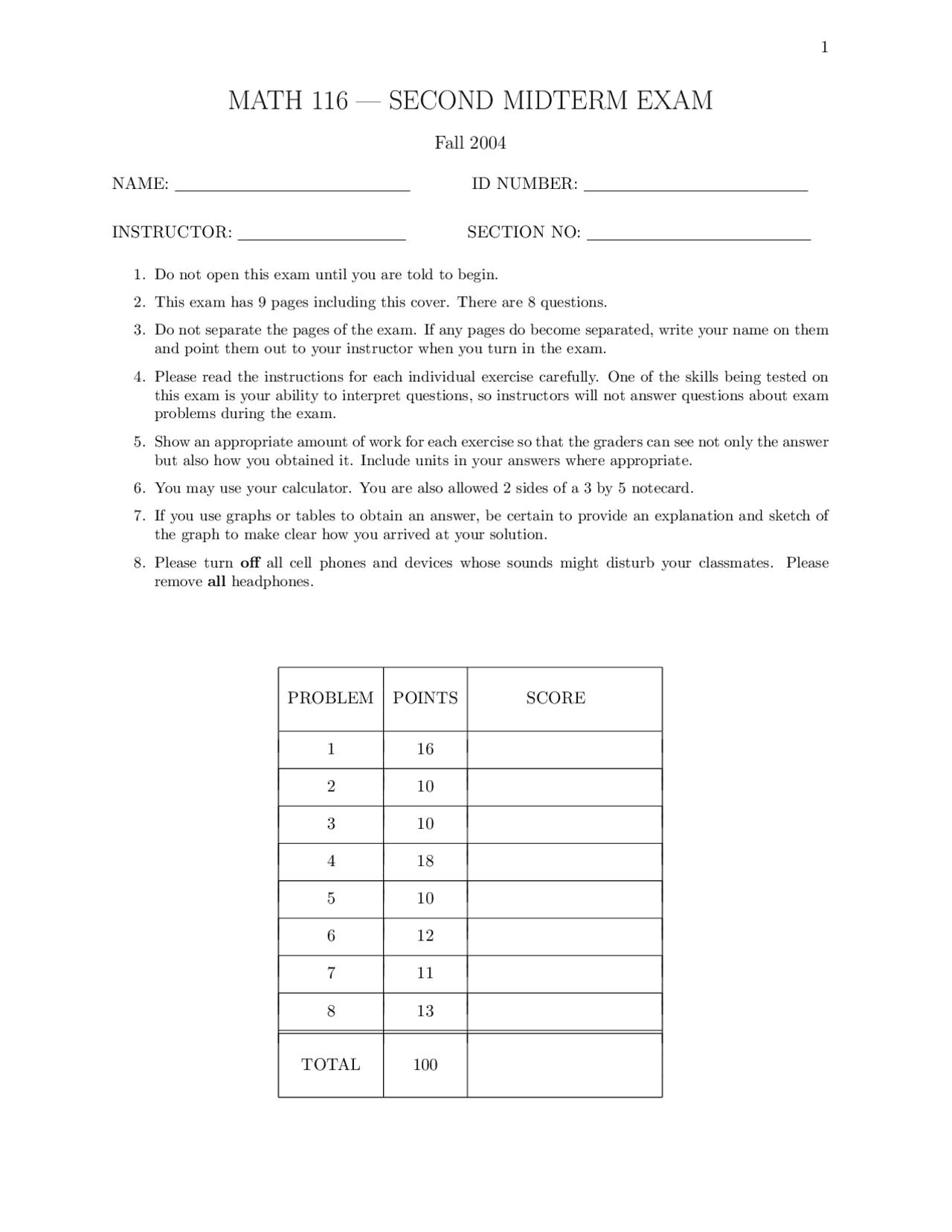 Math 116 — Second Midterm Exam Lecture Notes Electromagnetism And