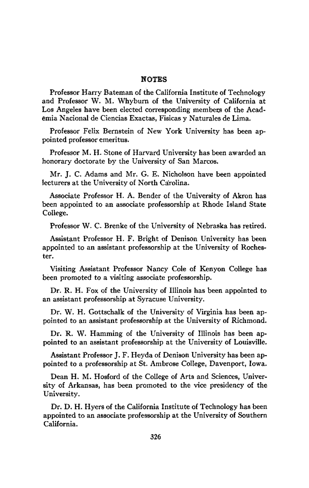 NOTES Professor Harry Bateman of the California Institute of ...