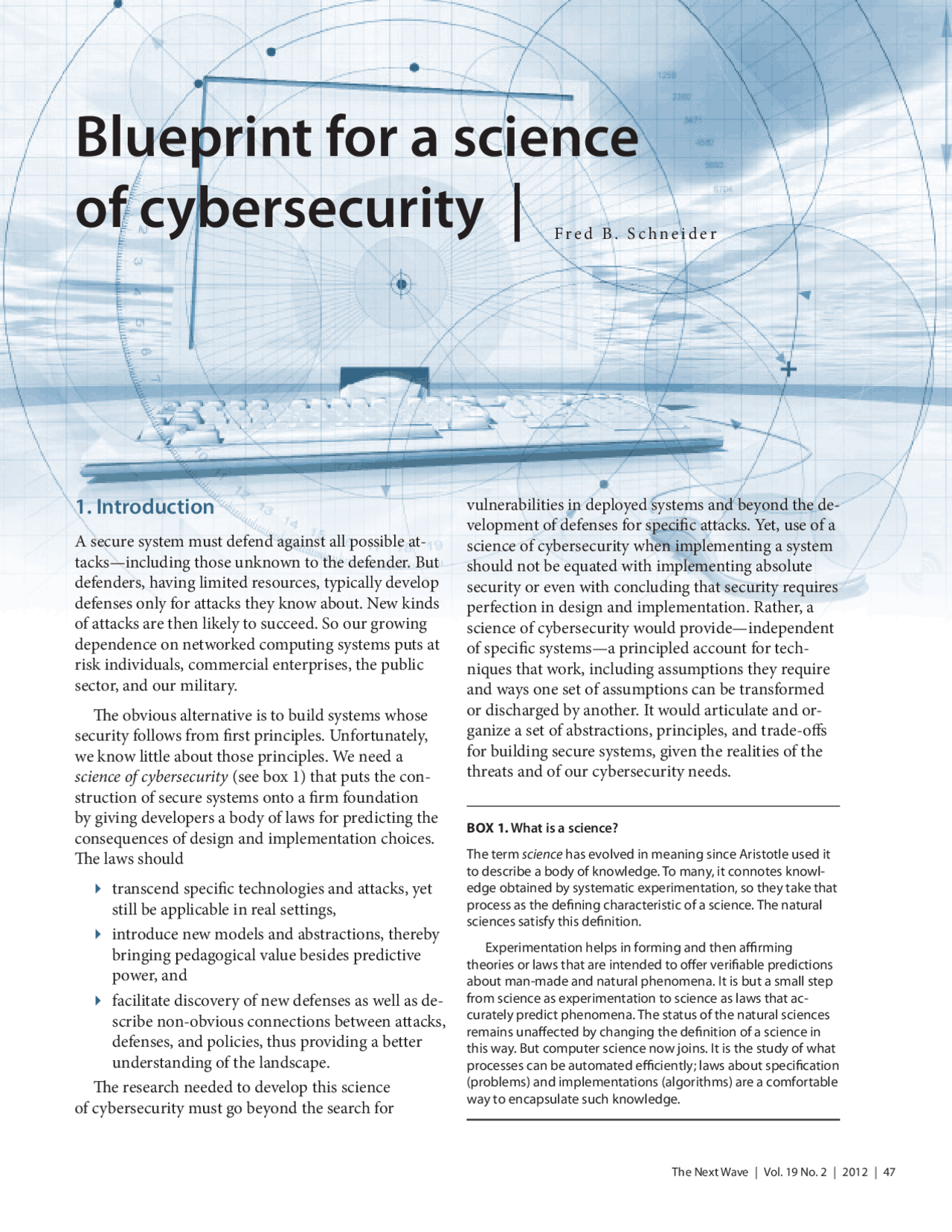 Blueprint for a science of cybersecurity | Fred B. Schneider | Exercises Computer Networks | Docsity