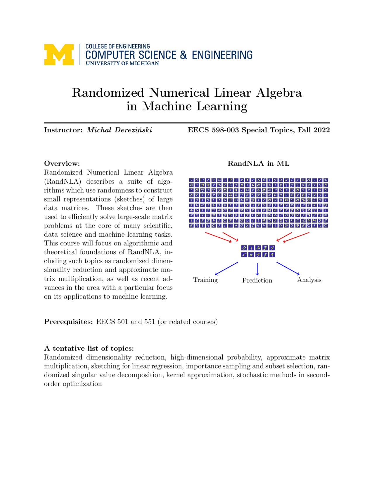 Randomized Numerical Linear Algebra In Machine Learning Exercises Algebra Docsity
