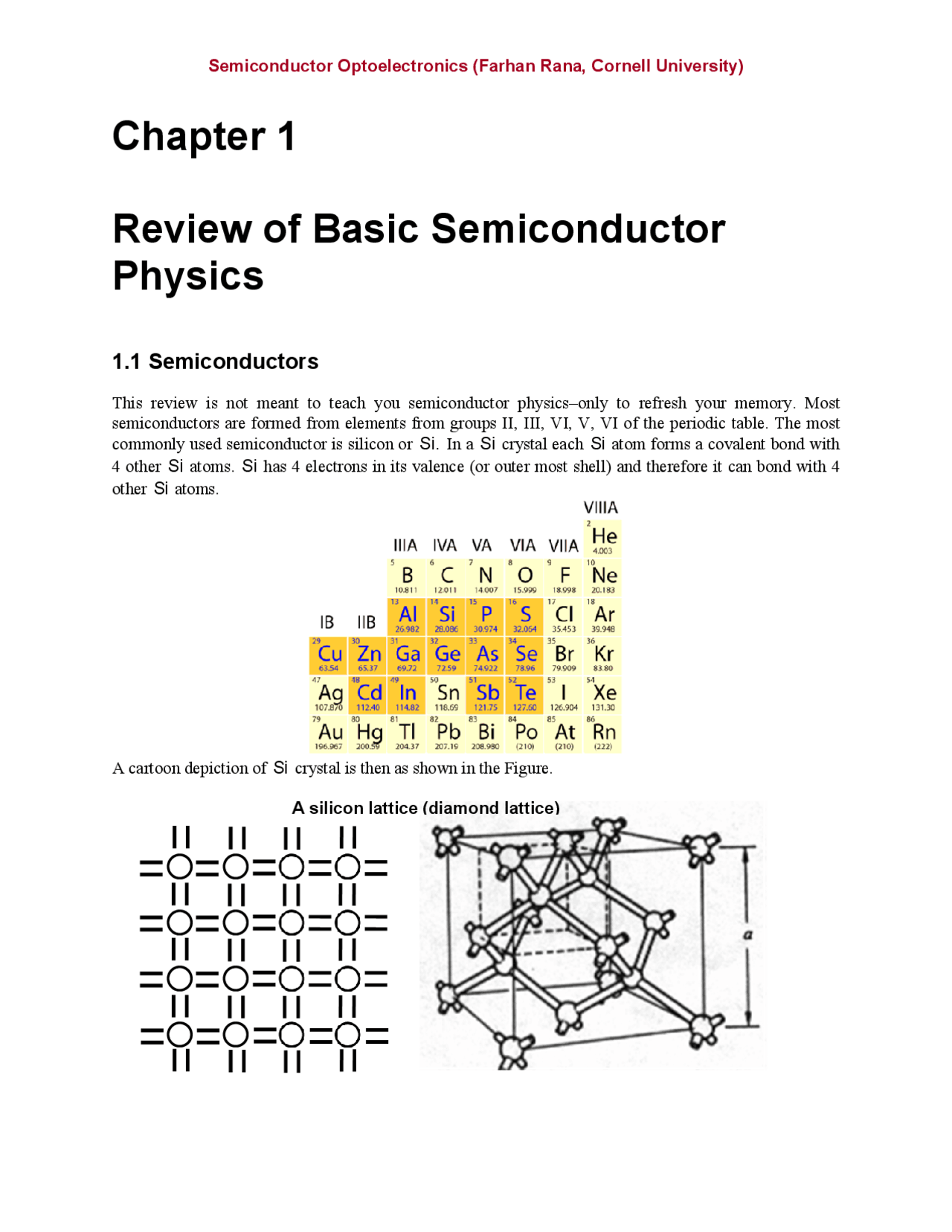Chapter 1 Review Of Basic Semiconductor Physics Lecture Notes Physics