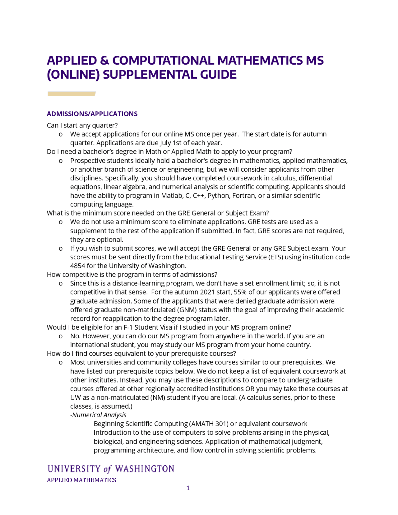 Applied & Computational Mathematics MS (Online) Supplemental Guide ...