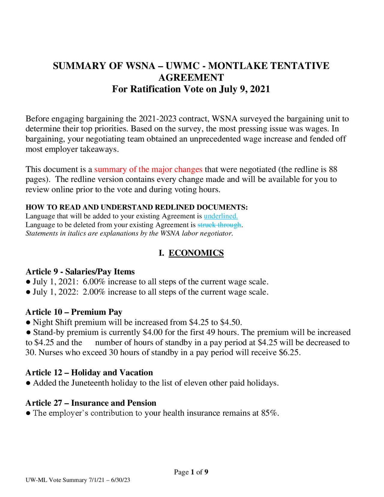 SUMMARY OF WSNA – UWMC | Slides Nursing | Docsity