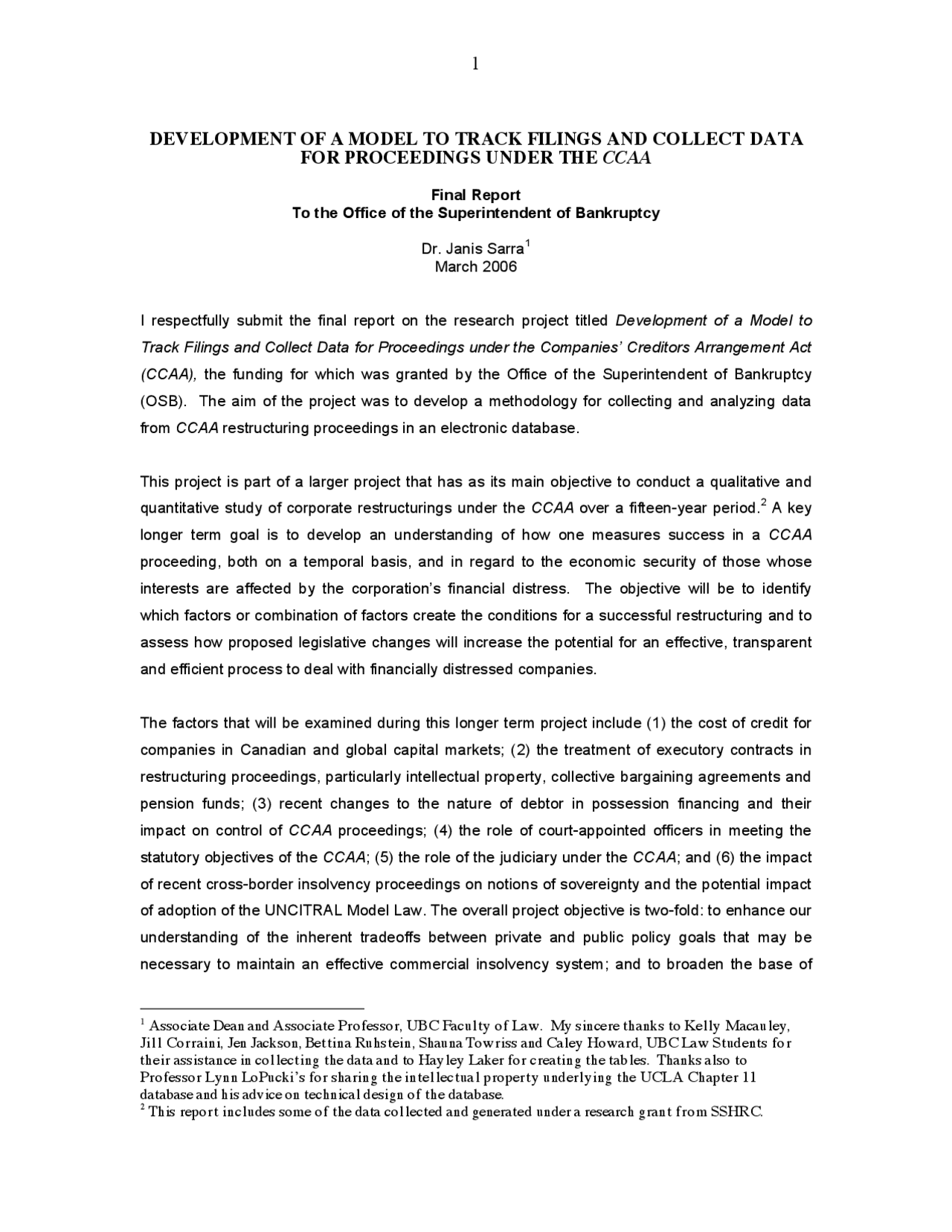 Development Of A Model To Track Filings And Collect Data For