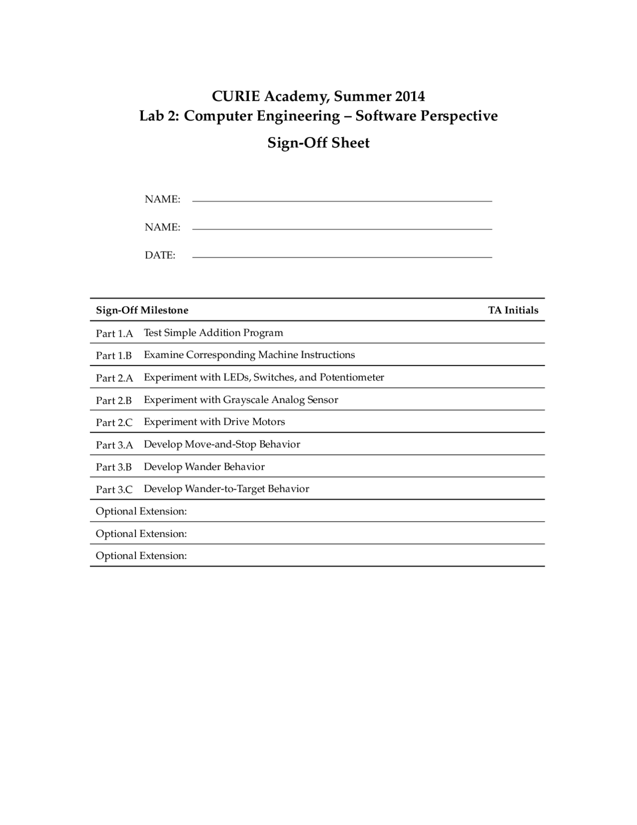 CURIE Academy Lab 2: Computer Engineering – Software Perspective ...
