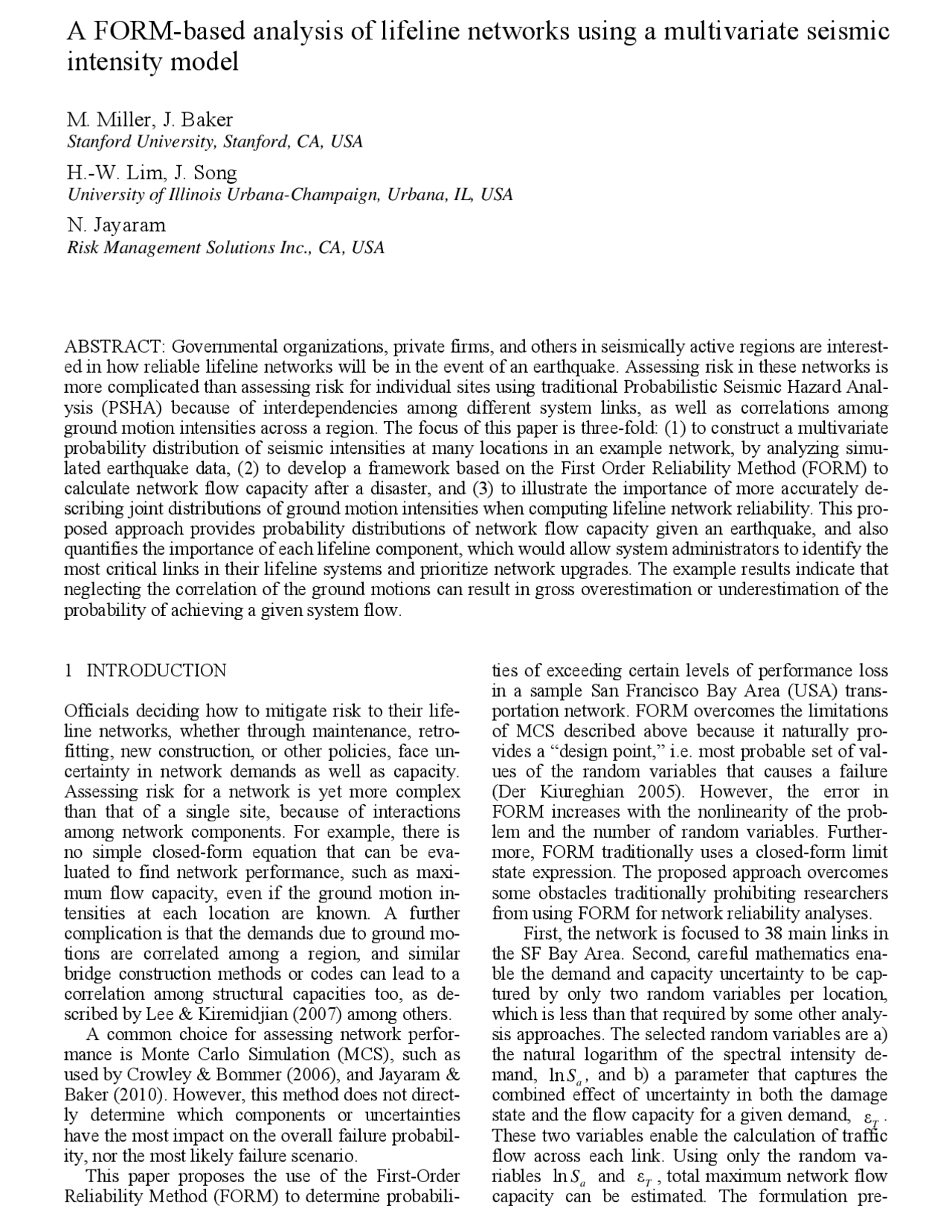 Multivariate Seismic Intensity Model for Lifeline Networks | Essays (university) Network Design ...