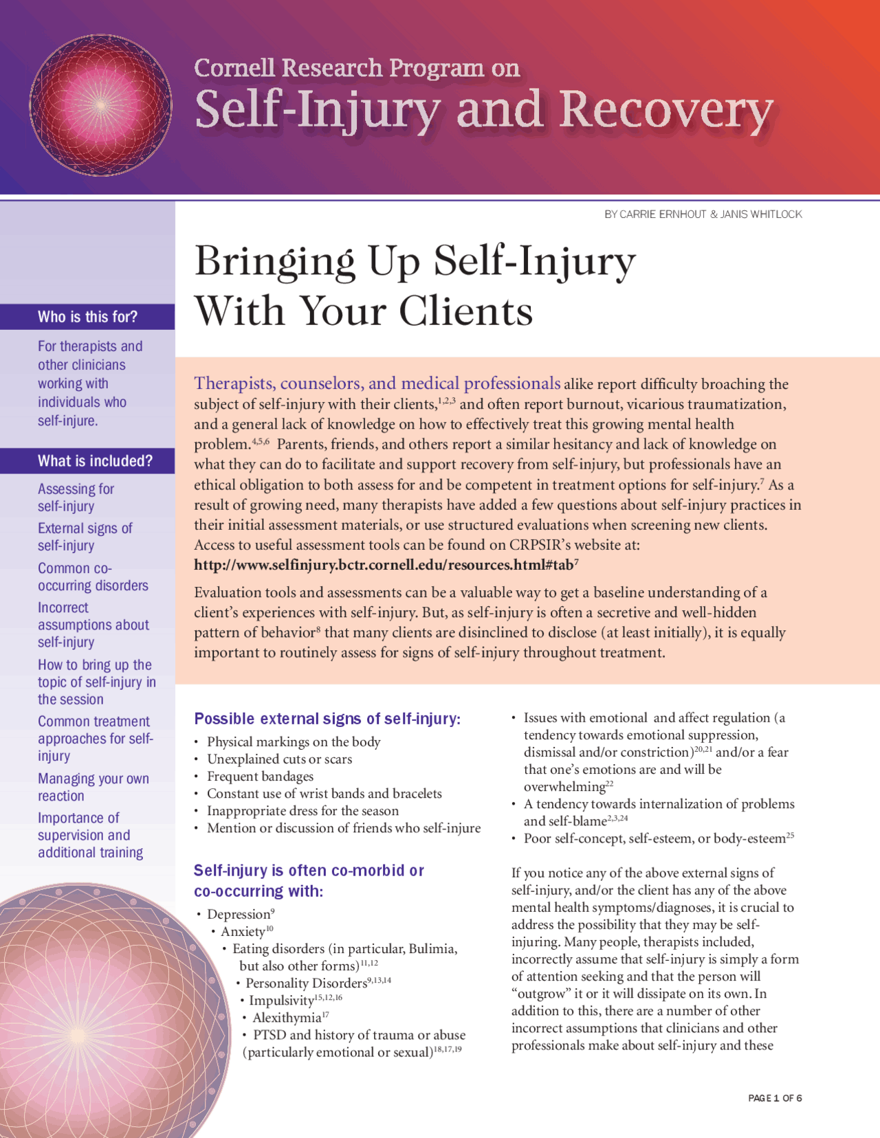 Bringing Up Self-Injury With Your Clients | Slides Nursing | Docsity