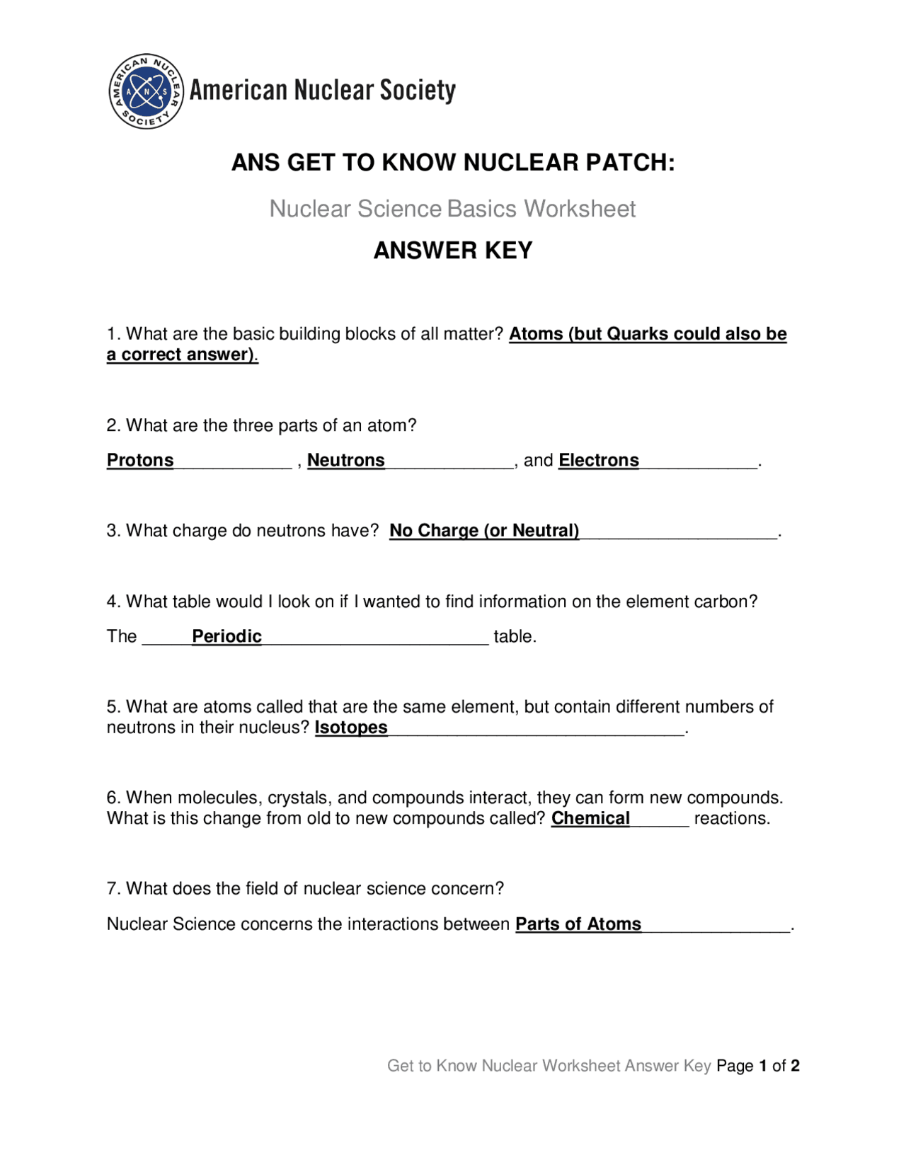 Nuclear Science Basics Worksheet Answer Key | Study notes Nuclear ...