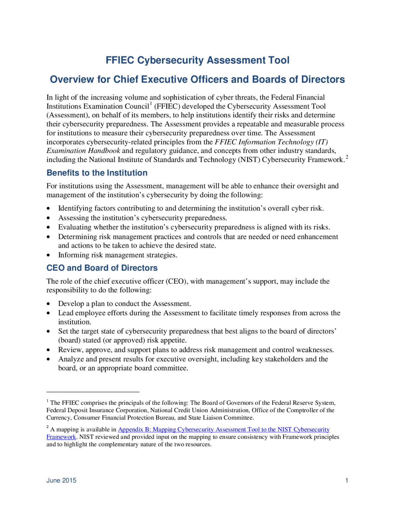 FFIEC Cybersecurity Assessment Tool Overview for CEOs and Boards of ...