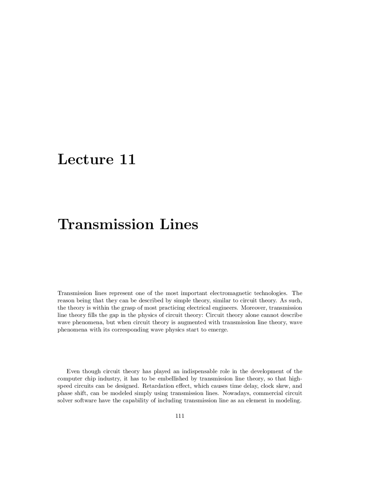 Transmission Line Theory | Lecture notes Electromagnetism and ...