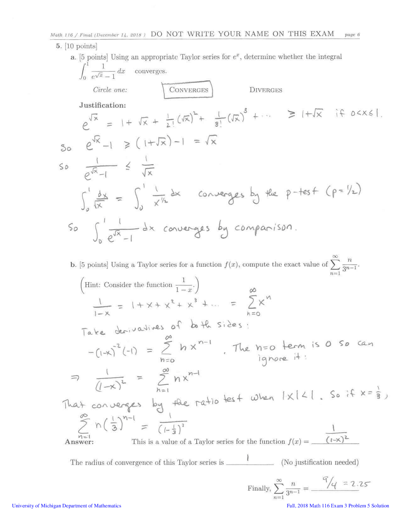 Math 116 Exam 3 Problem 5 Solution | Exams Number Theory | Docsity