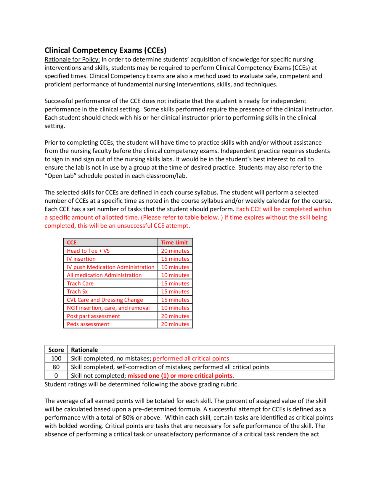 Clinical Competency Exams (CCEs) Policy | Study notes Nursing | Docsity