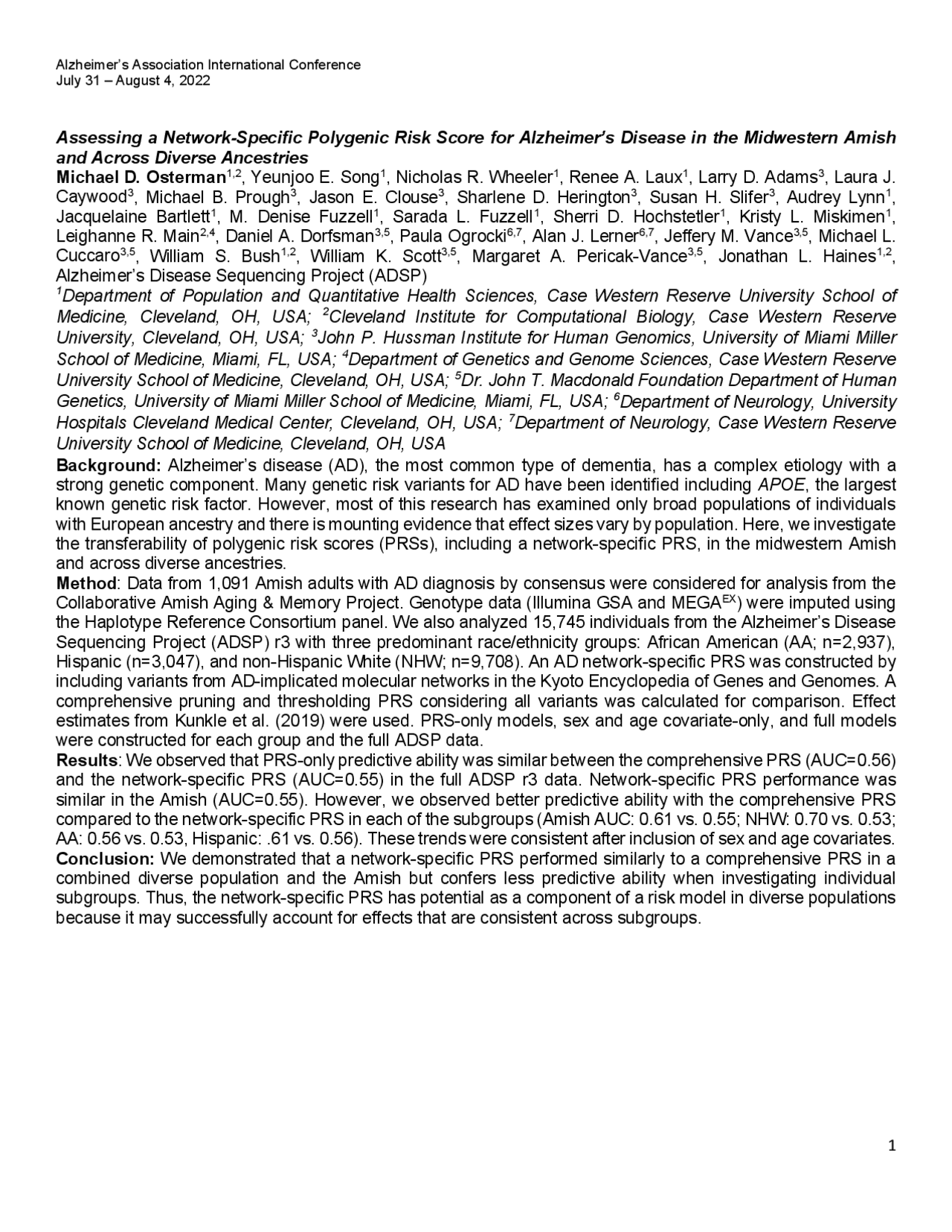 AAIC 2022 Abstracts.pdf | Exercises Genetics | Docsity