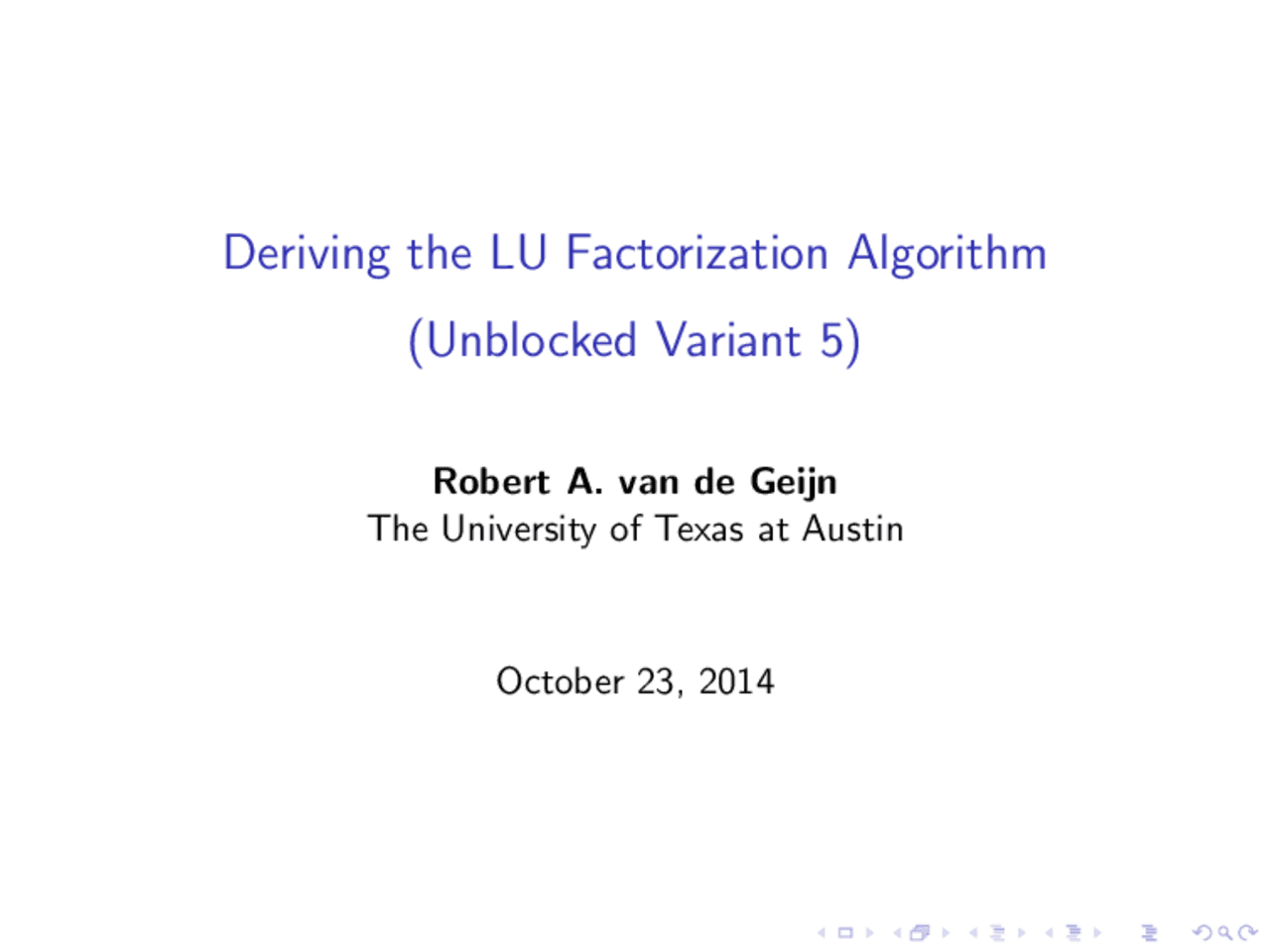 Deriving The Lu Factorization Algorithm Lecture Notes Algorithms And Programming Docsity